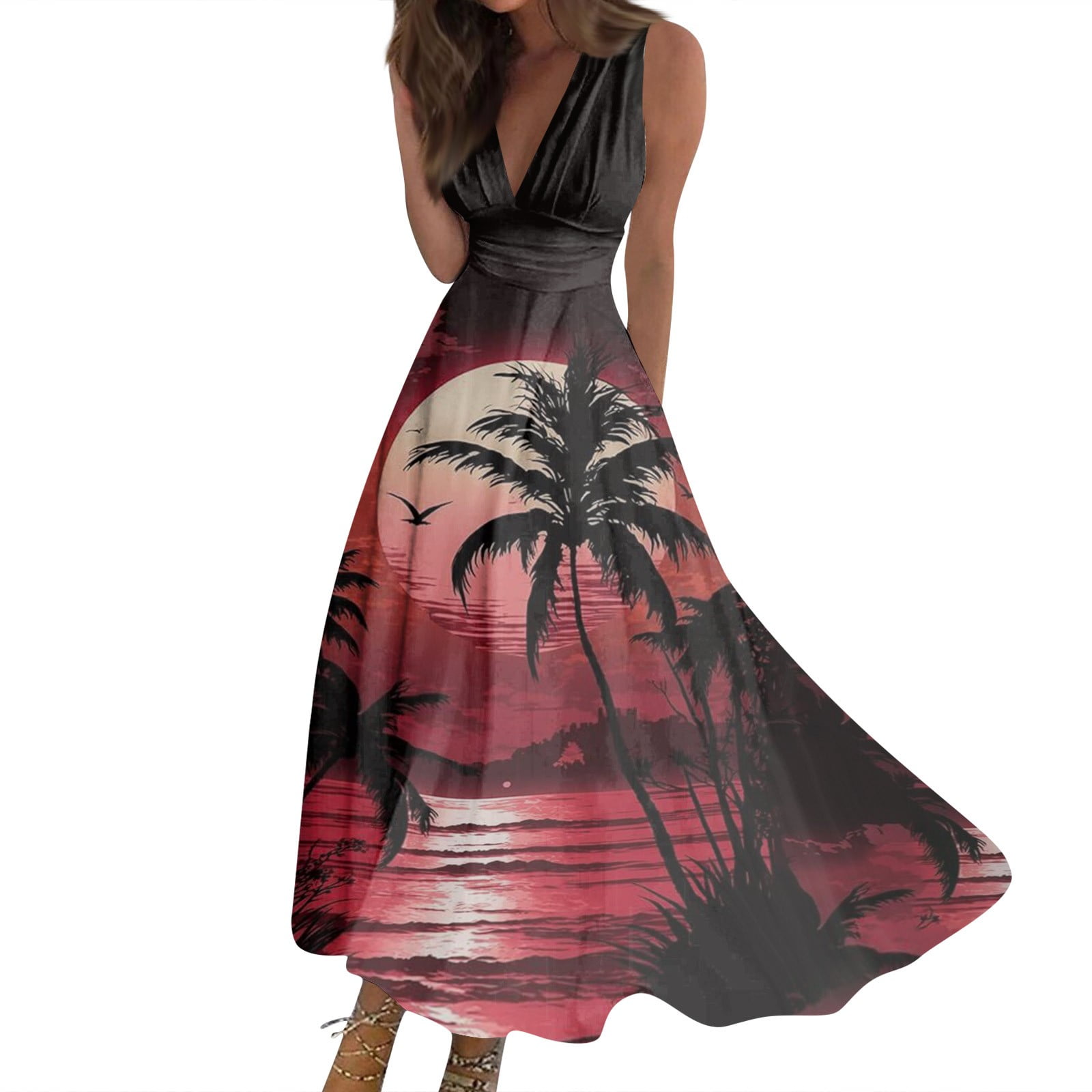 Ehtmsak Boho Summer Dresses For Women 2024 Beach Hawaiian Tropical Palm