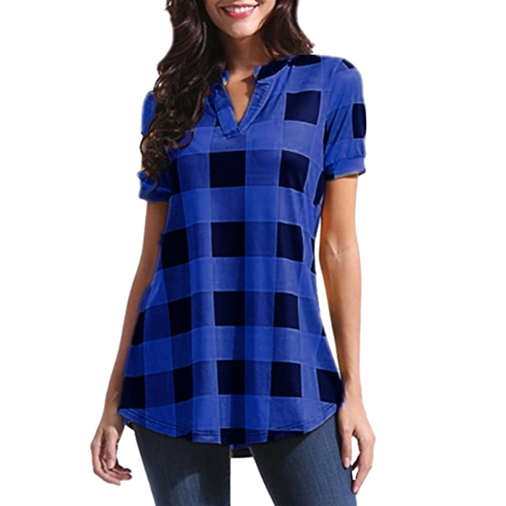 EHTMSAK Camouflage Shirts For Women I Blue Plaid Flannel Shirts for ...
