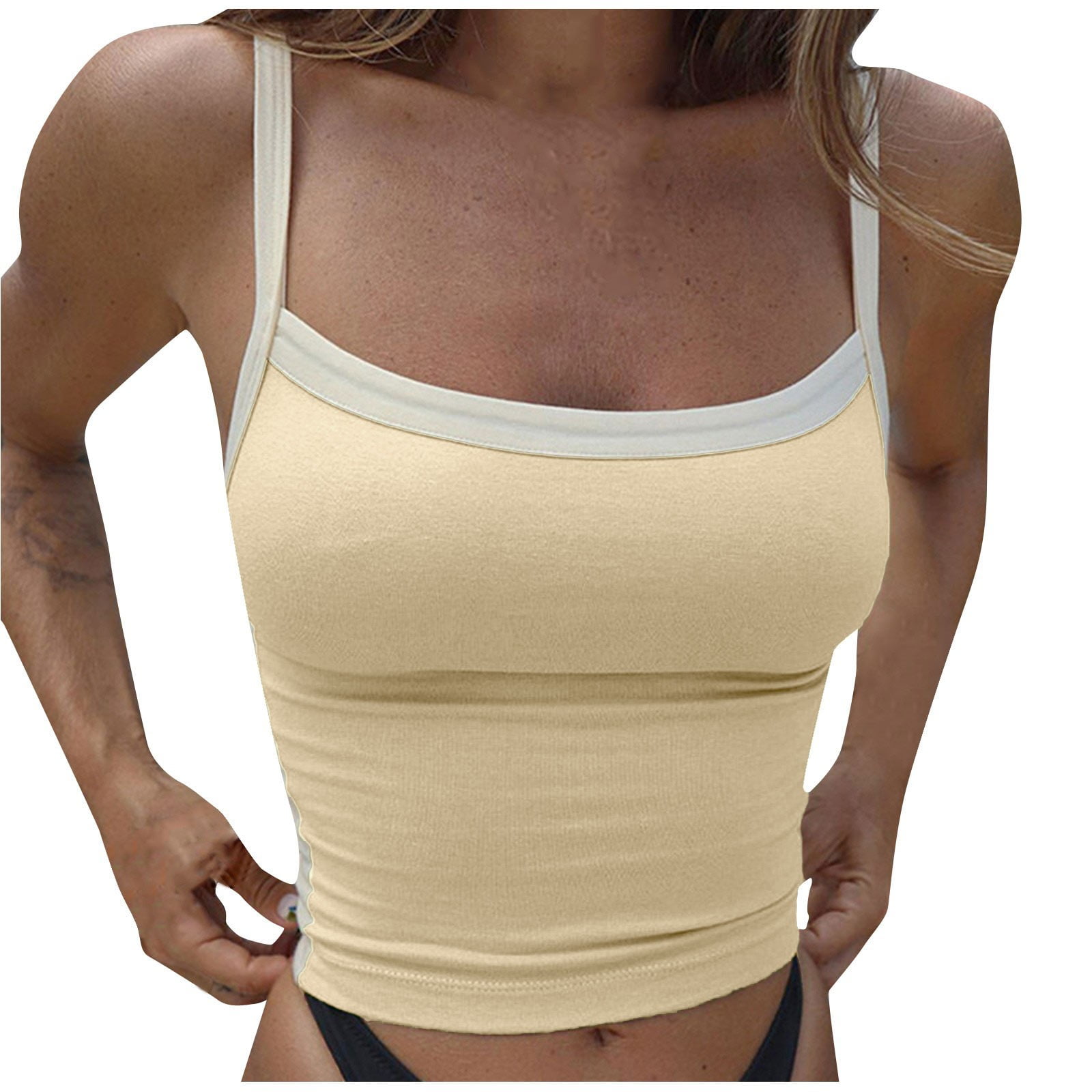 EHTMSAK Crop Tank Tops for Women 2024 Swim Spaghetti Straps Square Neck ...