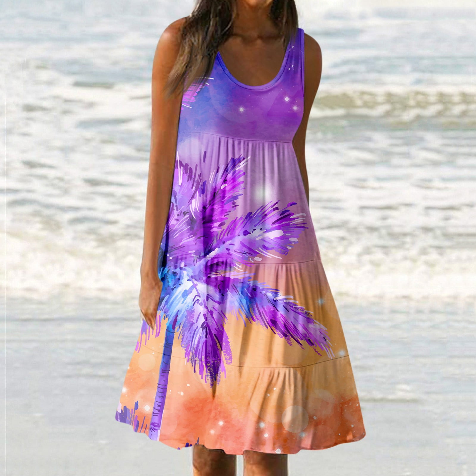 Ehtmsak Cute Summer Dresses For Women Crew Neck Tank Hawaiian Tropical