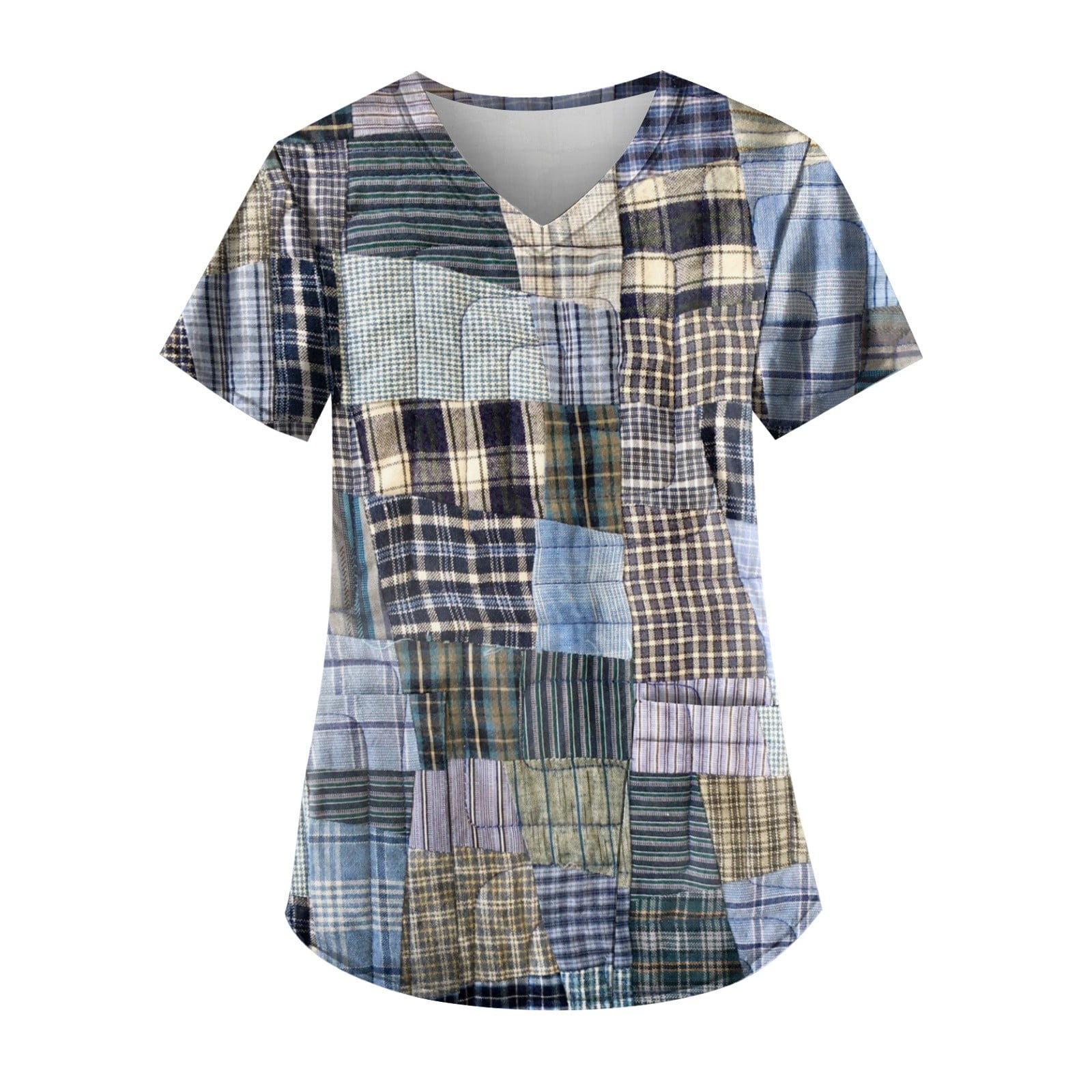 EHTMSAK Denim Print Scrubs Sets for Women Ankle Fitted Color Block ...