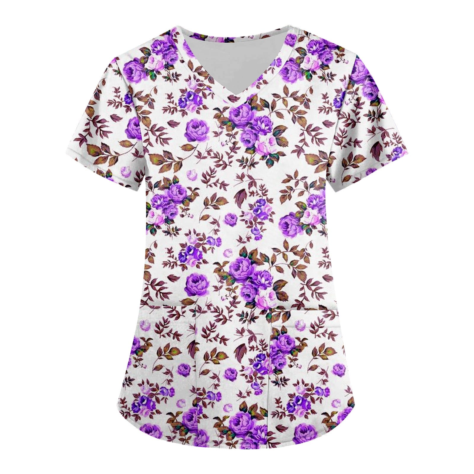 EHTMSAK Floral Scrub Set Women Hot Flowers V Neck Nurse Nursing Uniform ...