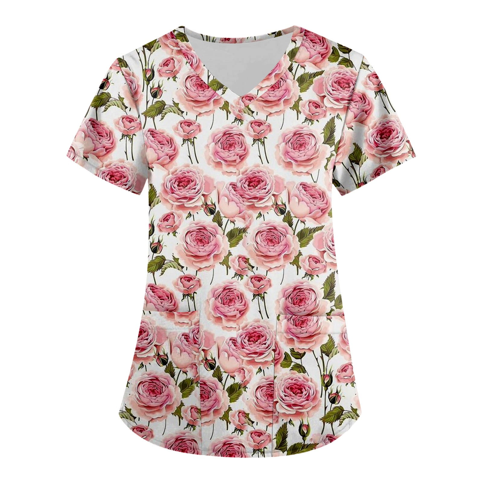 EHTMSAK Floral Scrubs for Women Long Sleeve Flowers Workwear with ...