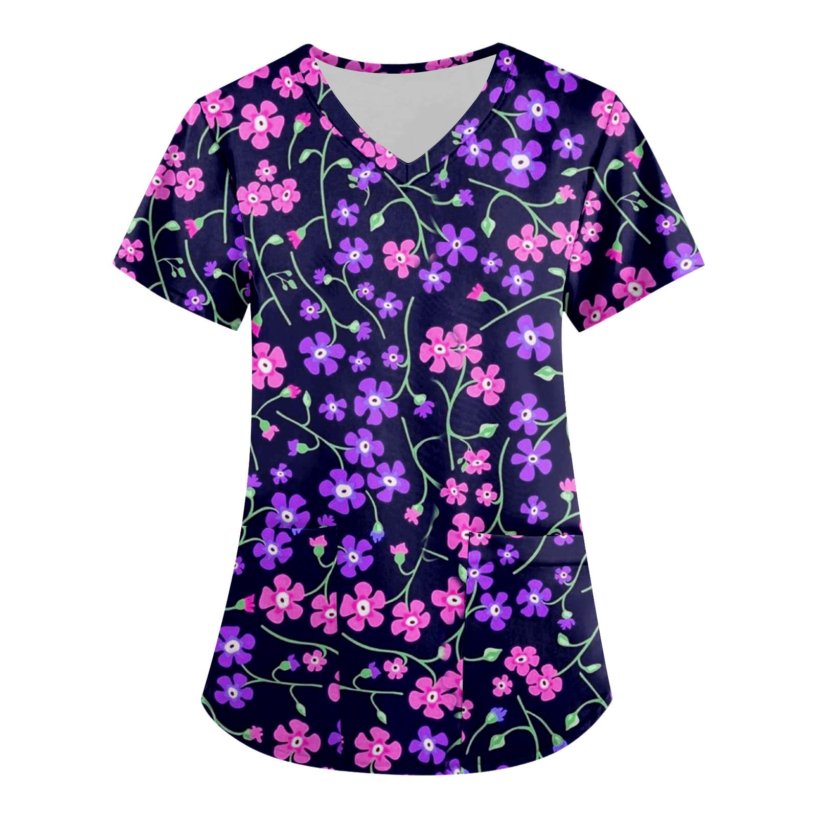 EHTMSAK Floral Scrubs for Women Plus Flowers Casual V Neck Nurse Shirt ...