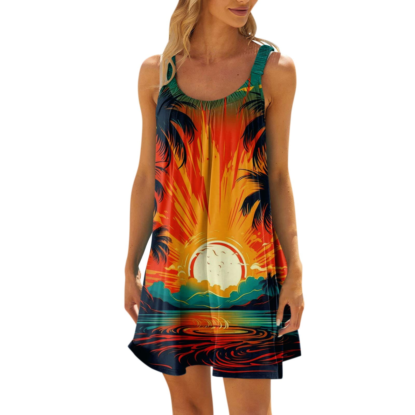 EHTMSAK Hawaiian Dress for Women Tropical Beach Tank Dresses 2024 ...