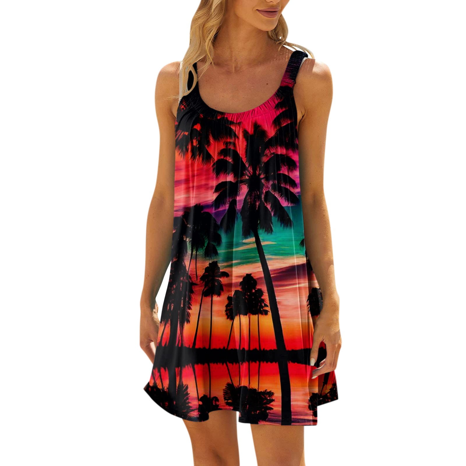 EHTMSAK Hawaiian Dress for Women Tropical Vacation Tank Dresses Holiday ...