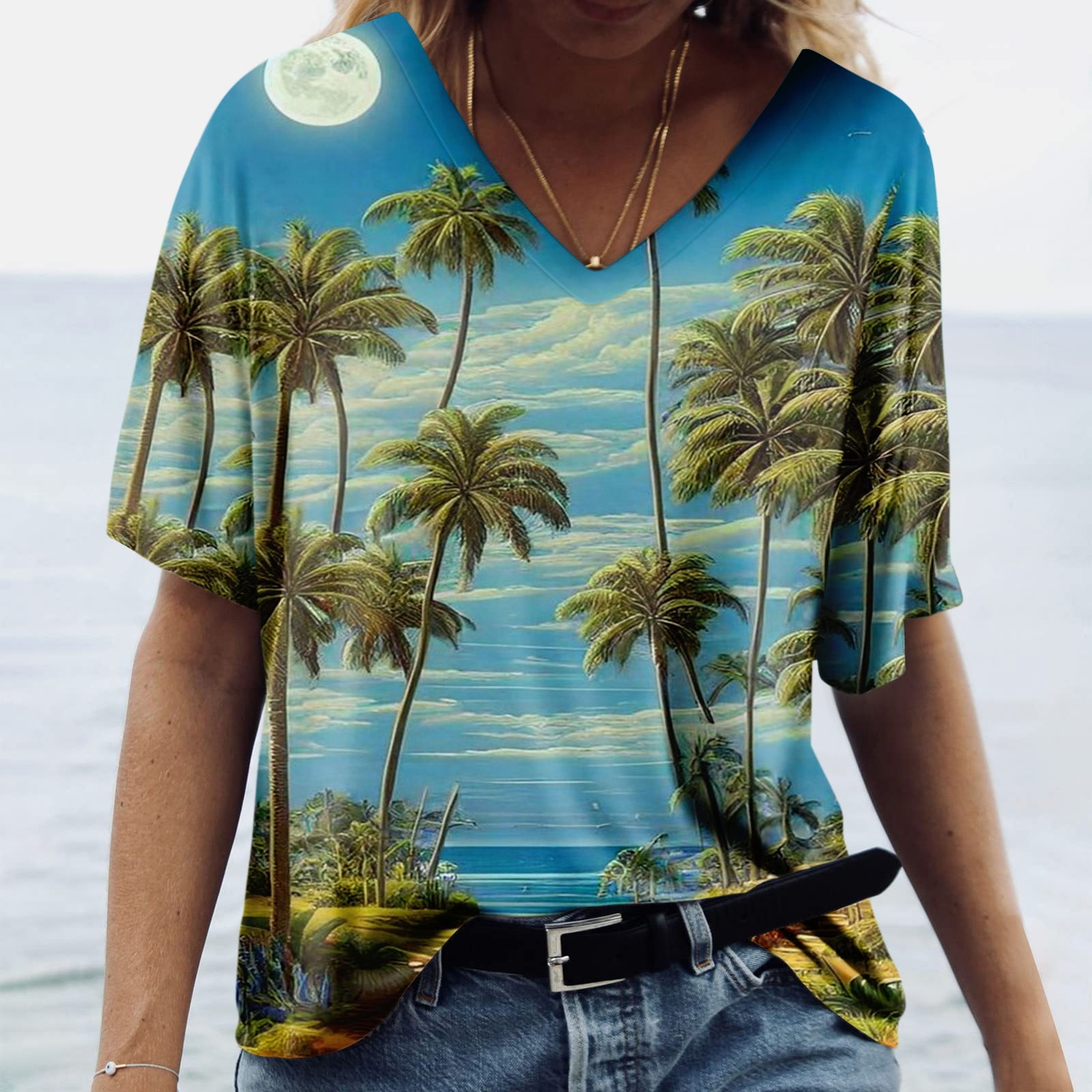 EHTMSAK Hawaiian Shirts - Women's Plus Size Workout Summer Beach Tunic ...