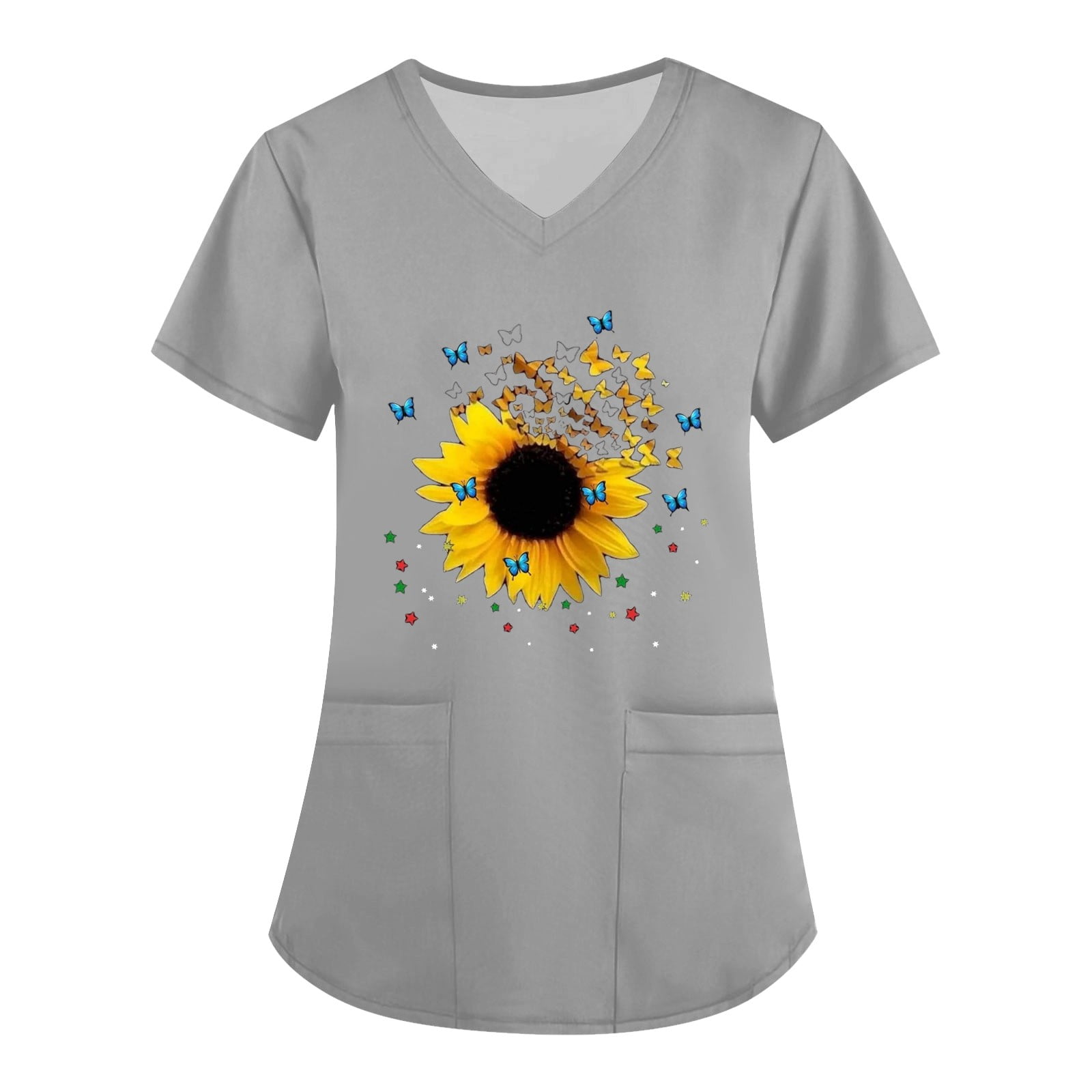 EHTMSAK Holiday Sunflower Scrubs for Women In Flowers Short Sleeve ...