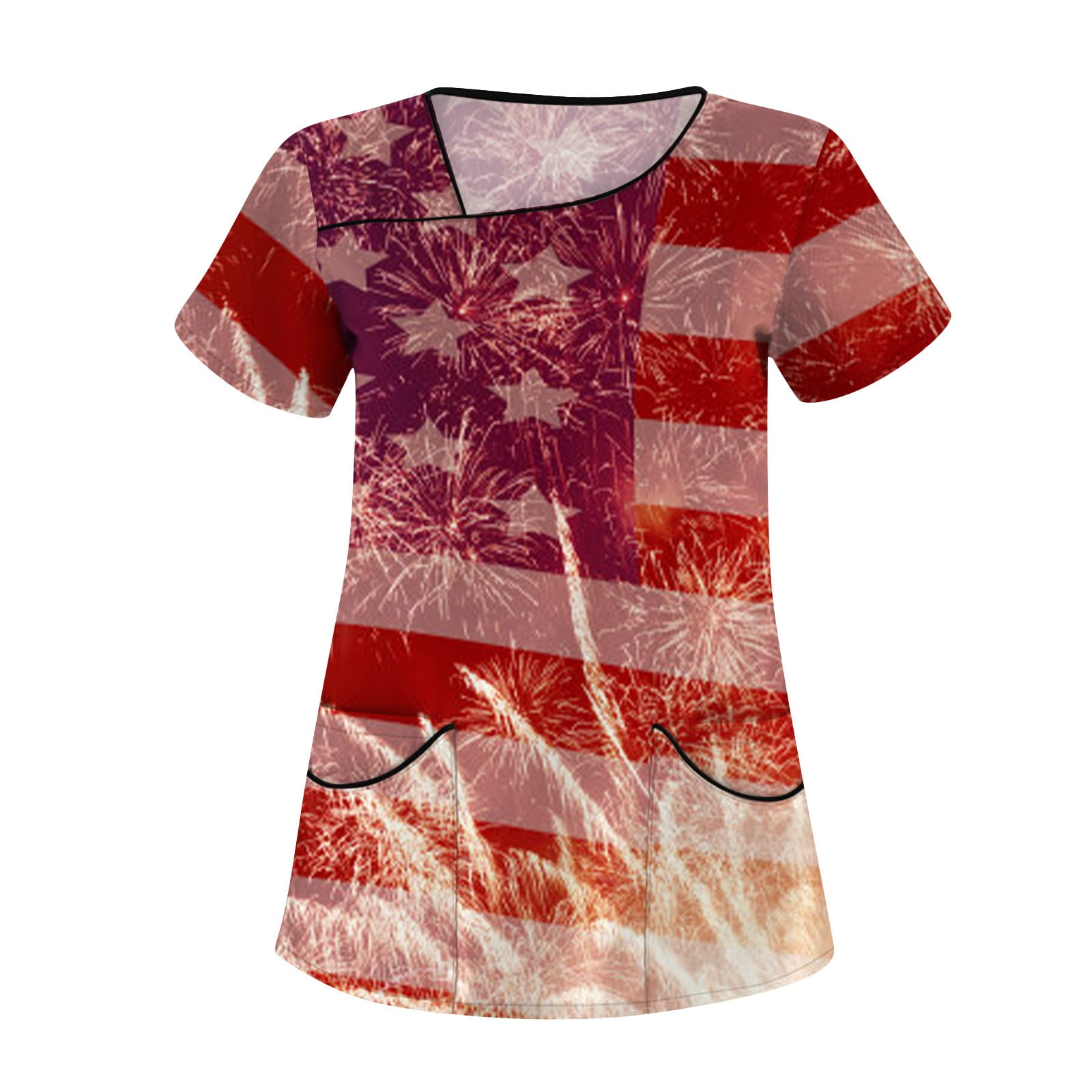 Ehtmsak Independence Day Fourth Of July Nursing Scrubs Set Joggers For Women Flag Short Sleeve