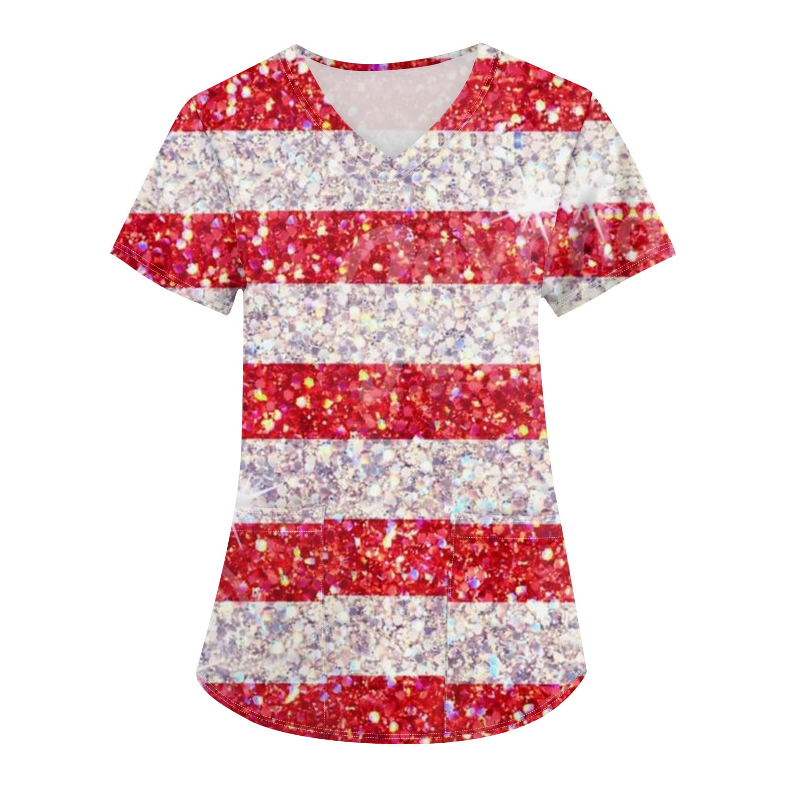 Ehtmsak Independence Day Fourth Of July Printed Scrubs For Women Flag V Neck Nurse Uniform With