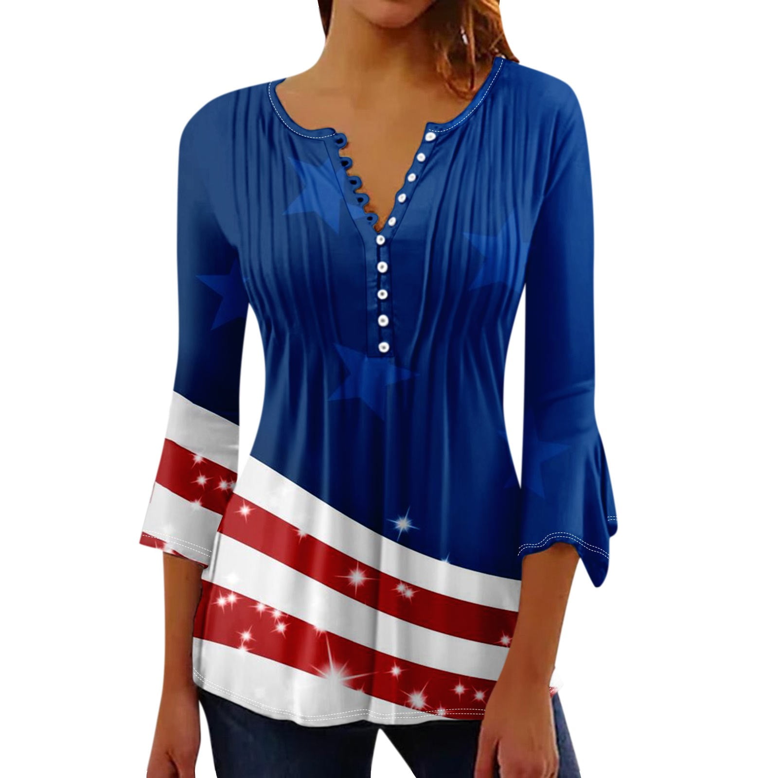 Ehtmsak Independence Day Plus Size T Shirts For Women 3 4 Sleeves 4th