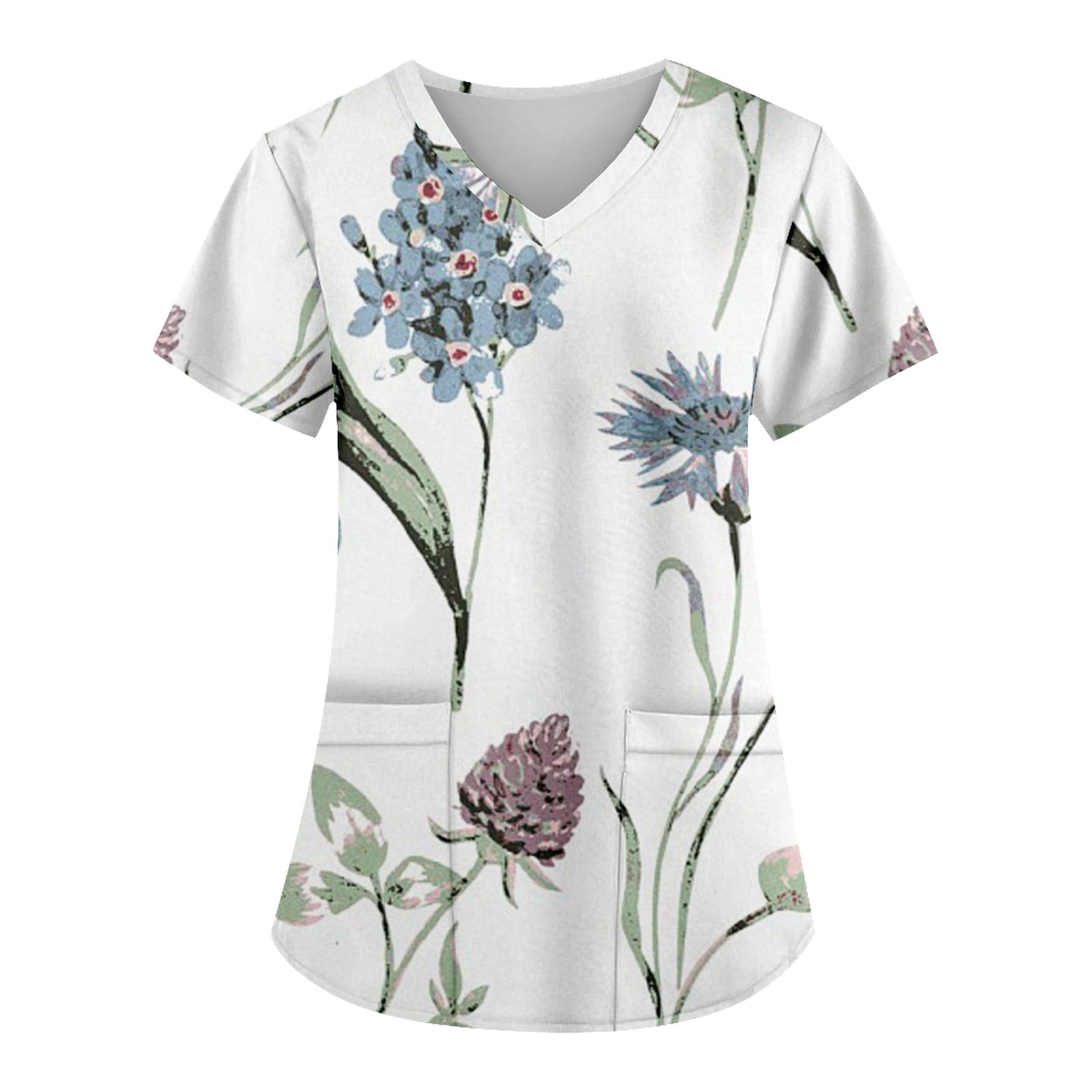 EHTMSAK Nurse Tops Scrubs for Women Plus Size Floral with Pocket Summer ...