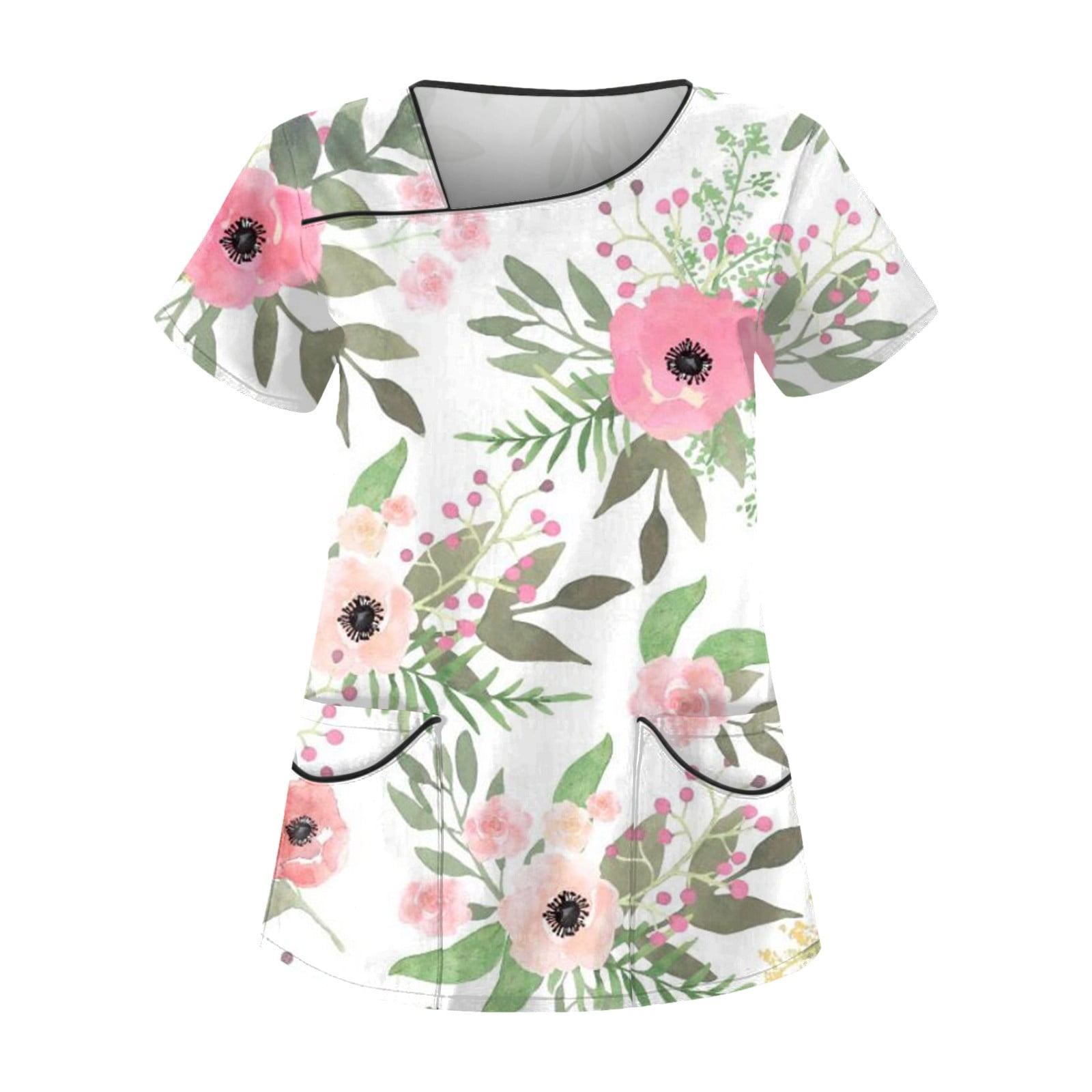 EHTMSAK Nurse Tops Scrubs for Women with Pocket Floral V Neck Women ...