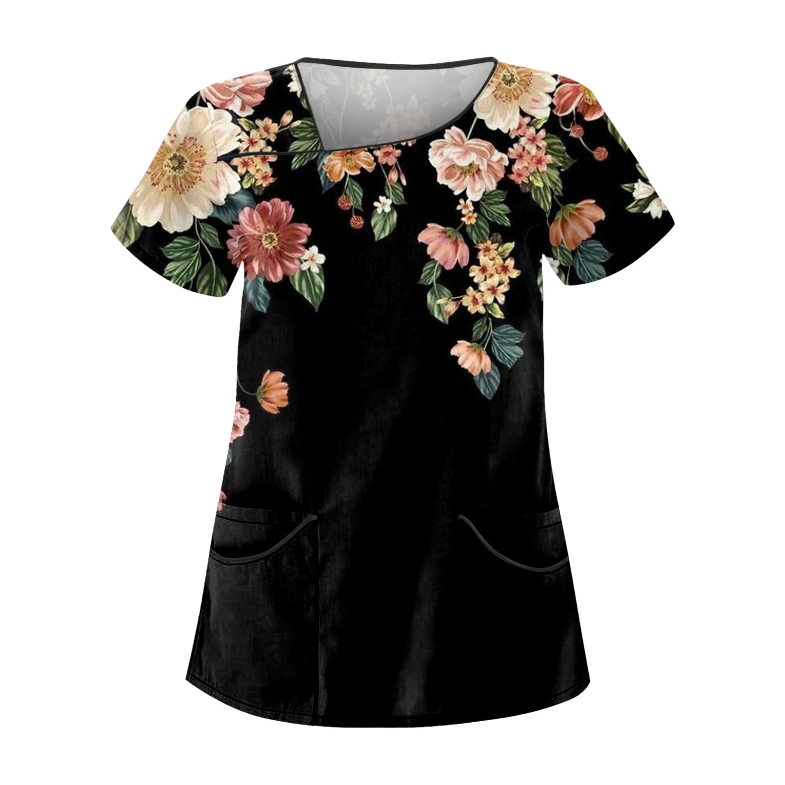 EHTMSAK Nurse Tops for Work Floral with Pocket Summer Nurse Short ...