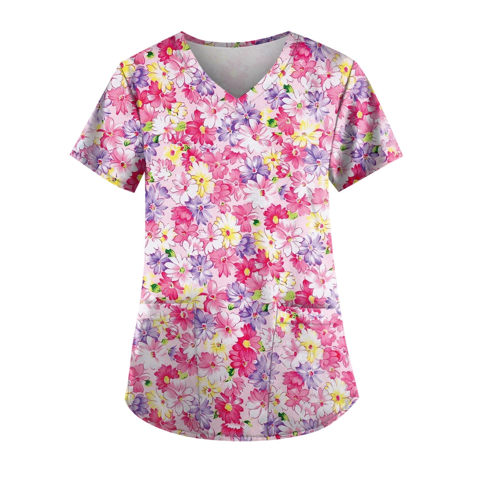 EHTMSAK Nursing Floral Scrub Sets Woman Flowers Nurse Short Sleeve ...