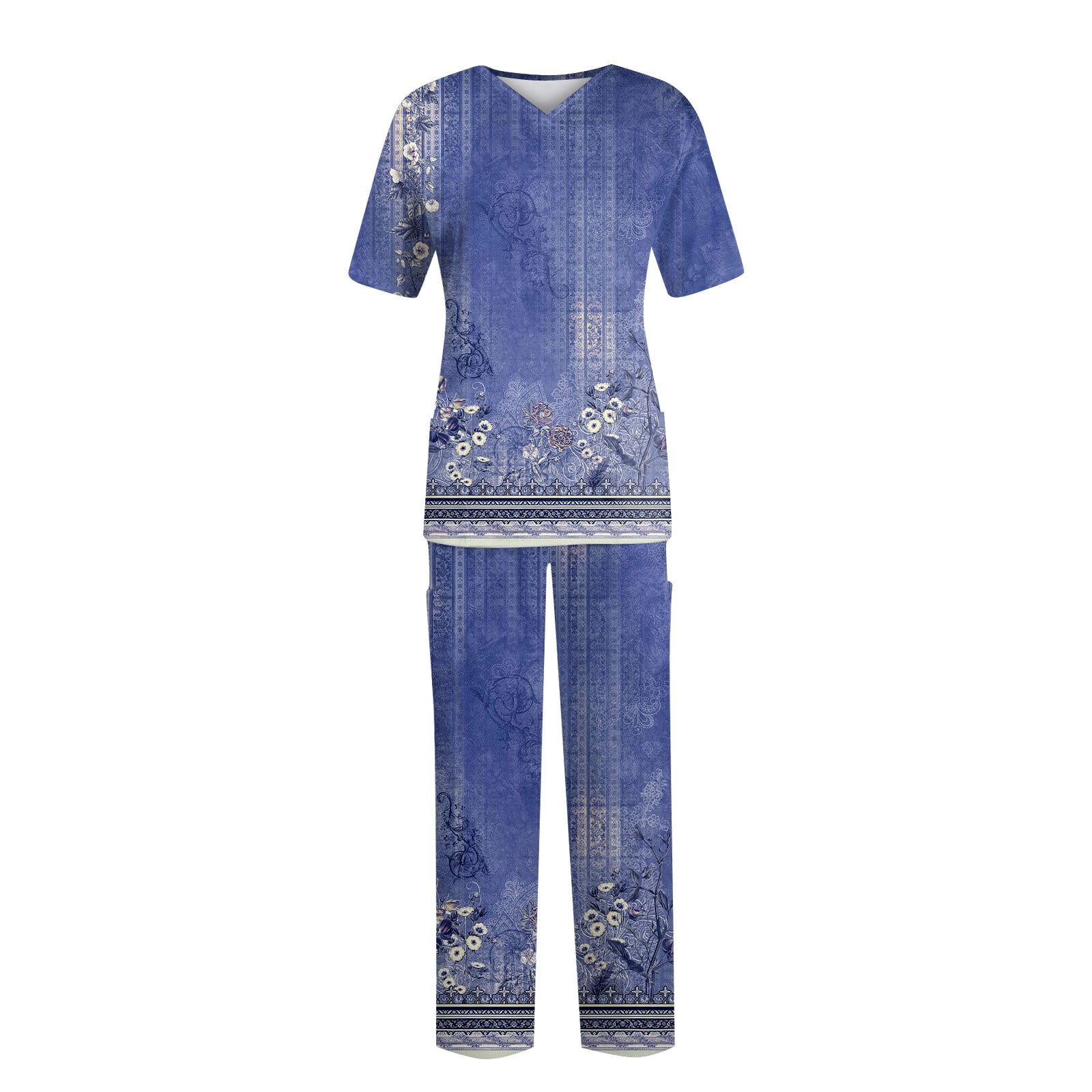 EHTMSAK Nursing Scrubs For Women Sets Floral Printed with Pockets ...