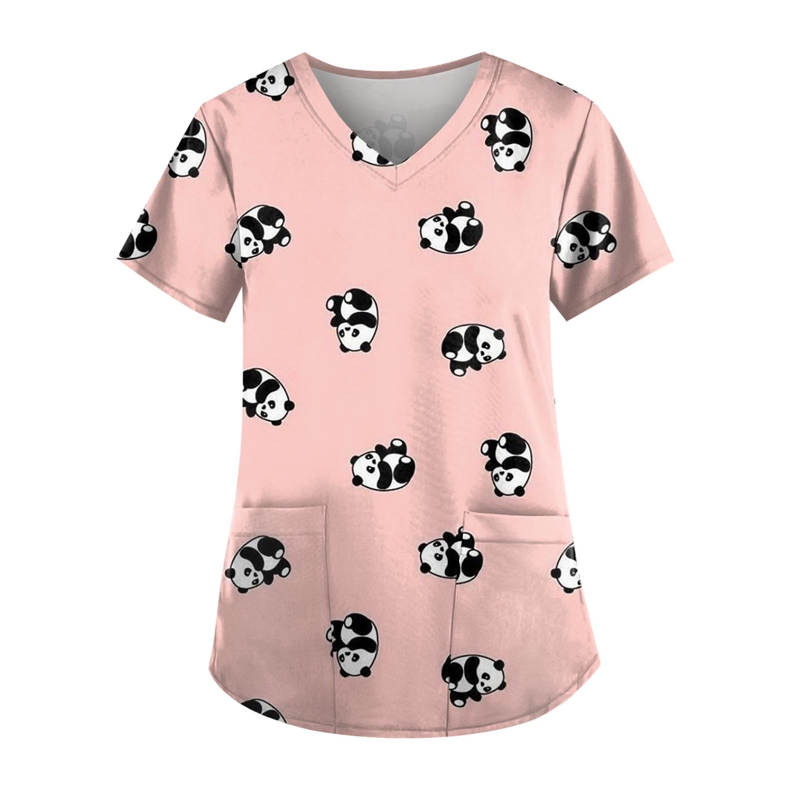 EHTMSAK Panda Scrubs Top for Women Cartoon Nursing Uniform Nurse Casual ...
