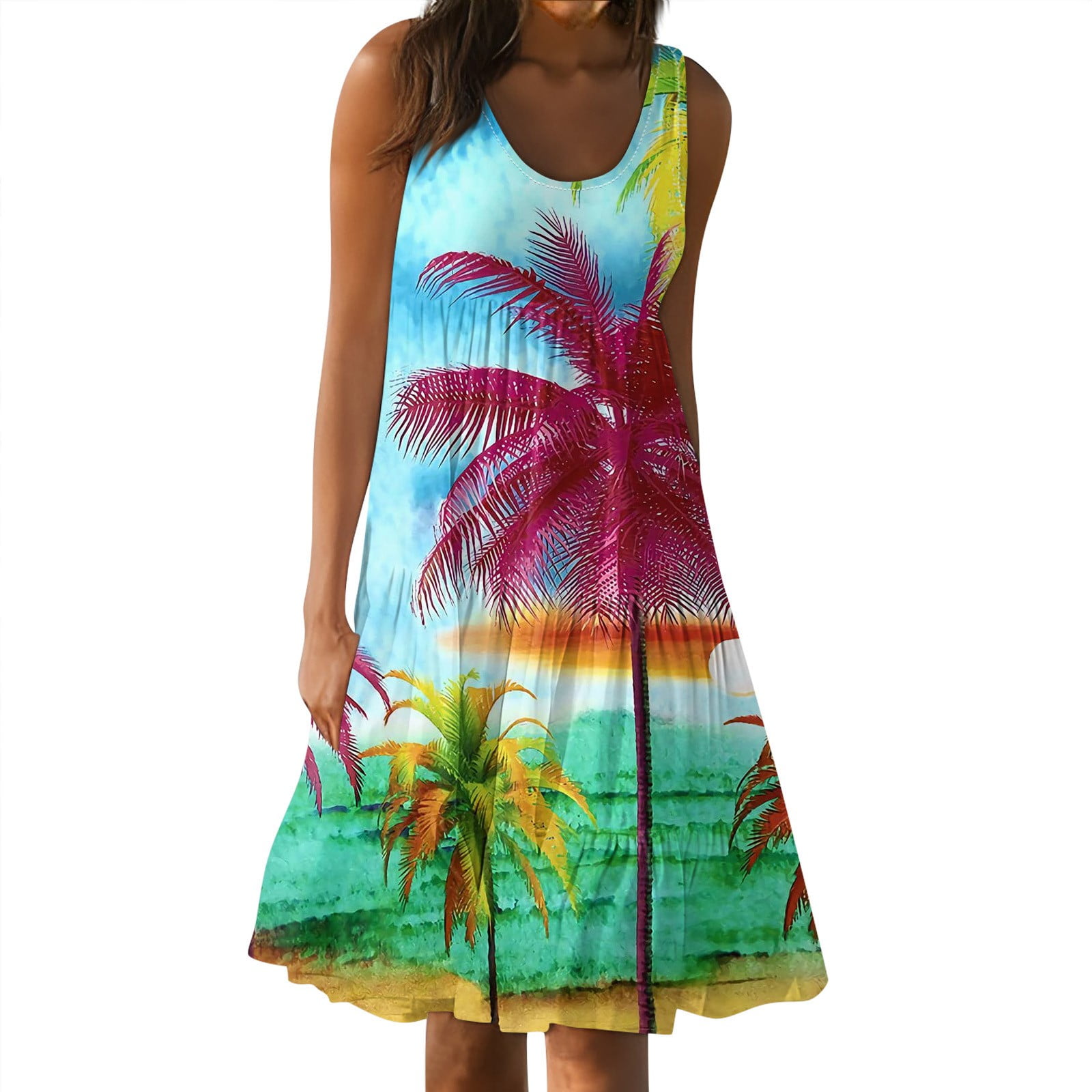 Ehtmsak Plus Size Dresses For Curvy Women Summer Crew Neck Beach