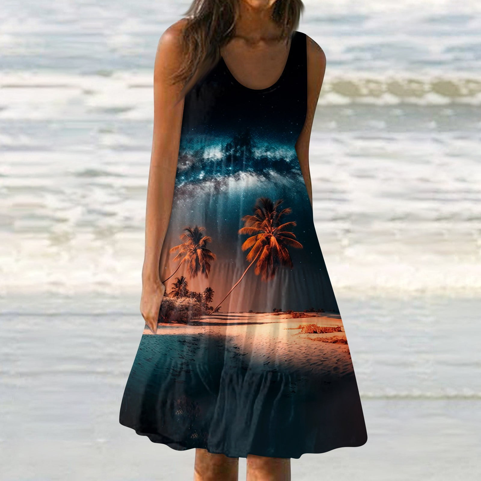 Ehtmsak Plus Size Dresses For Curvy Women Summer Crew Neck Beach Tank