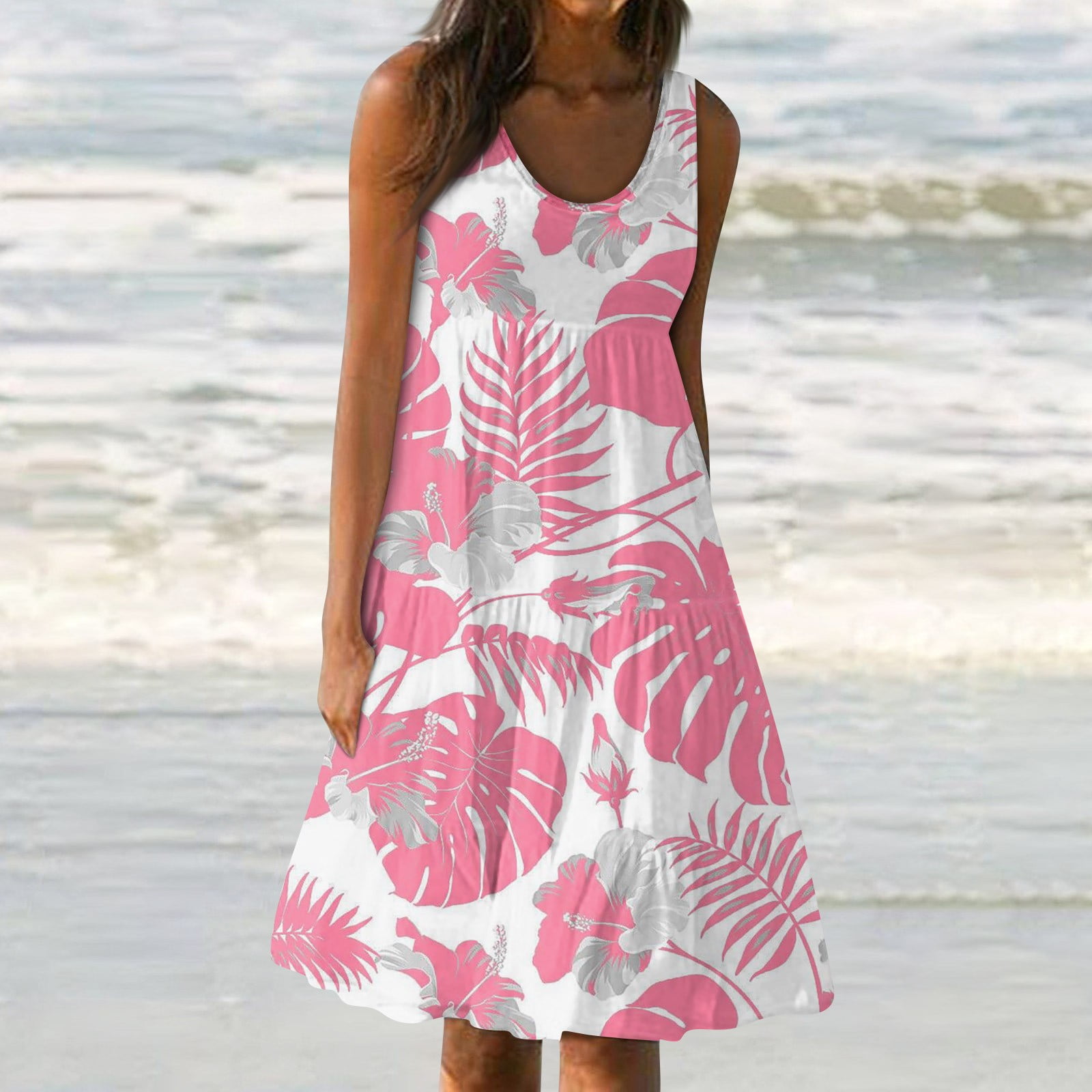 Ehtmsak Plus Size Summer Dresses For Curvy Women Tank Crew Neck