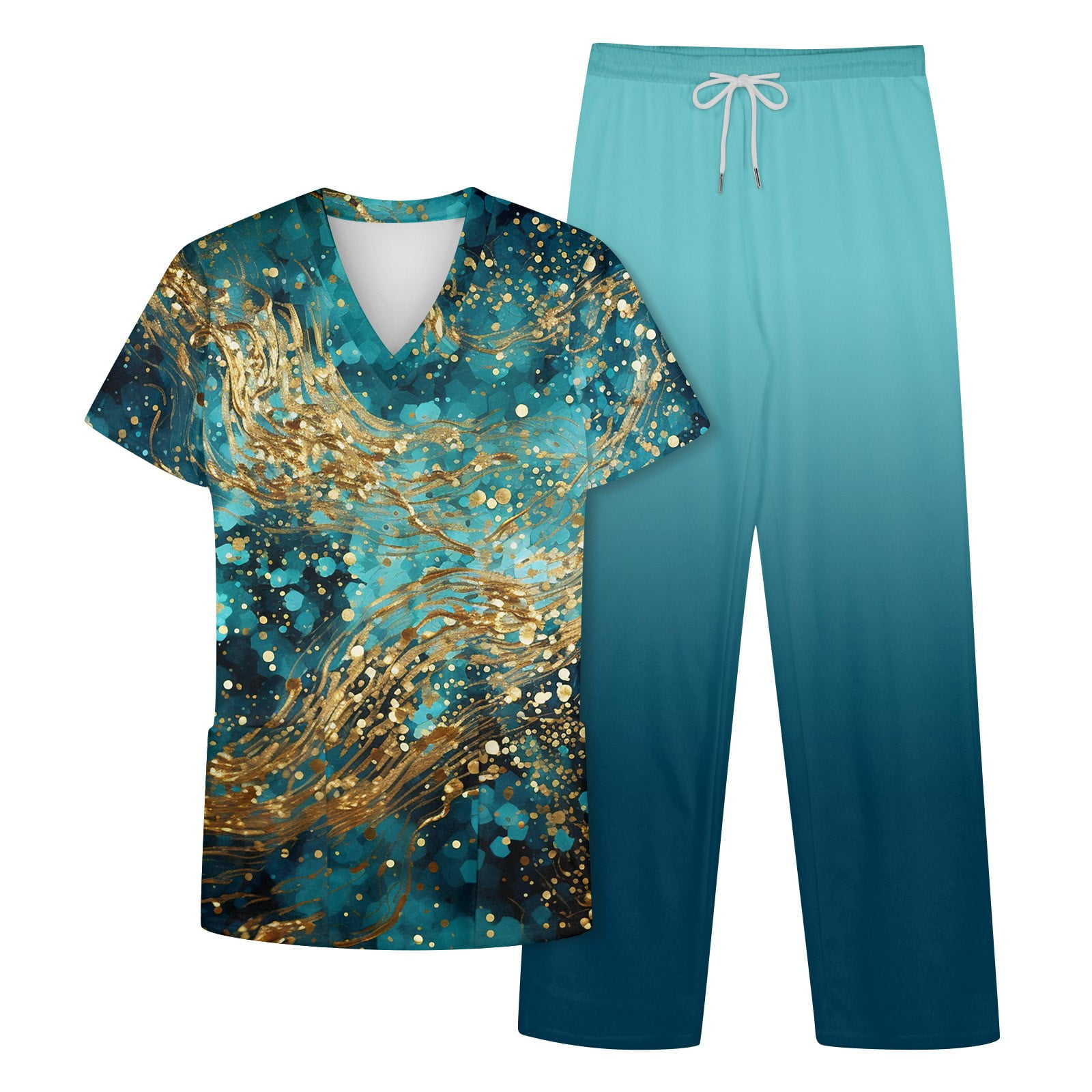 EHTMSAK Scrub Sets for Women Packs Glitter Printed V Neck Plus Size 2 ...