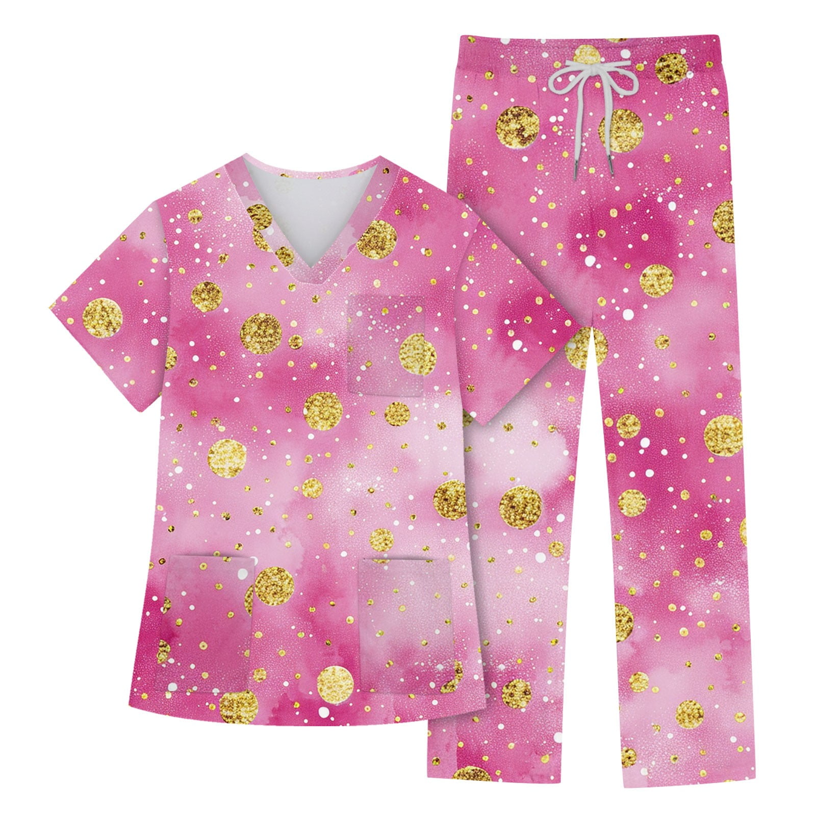 Ehtmsak Scrubs Set For Women Tie Dye Nursing Uniform With Pockets Scrub