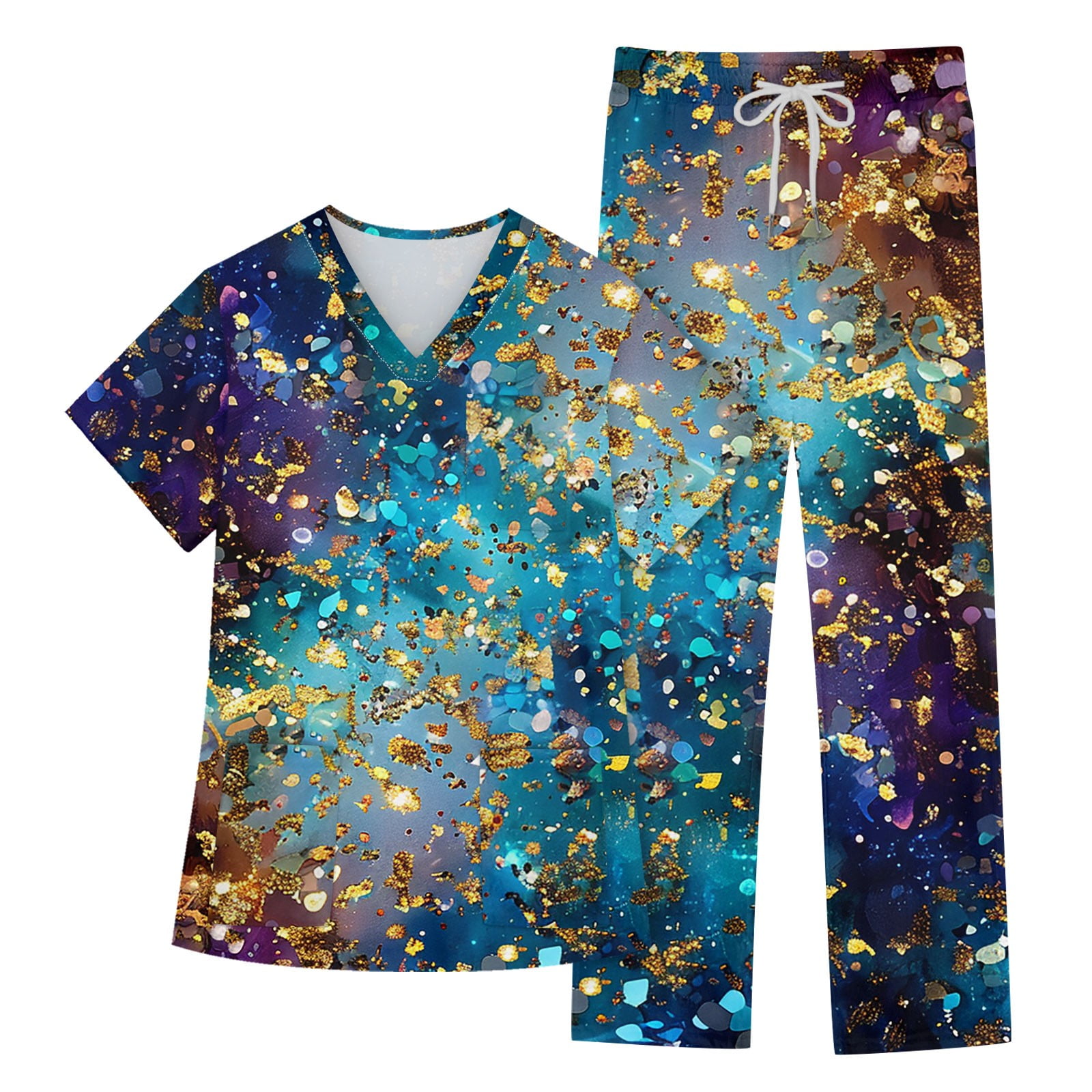 Ehtmsak Scrubs Sets For Women Jogging Pants Tie Dye Nursing Uniform