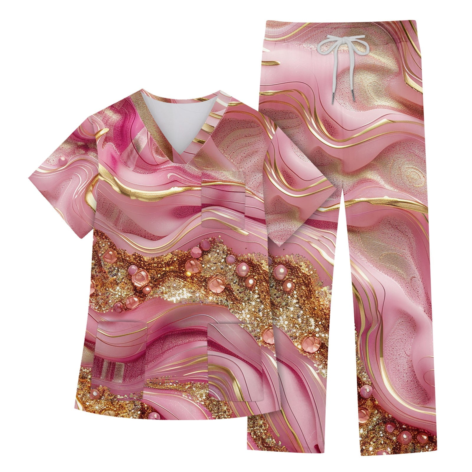 Ehtmsak Scrubs Sets For Women Jogging Pants Tie Dye Nursing Uniform