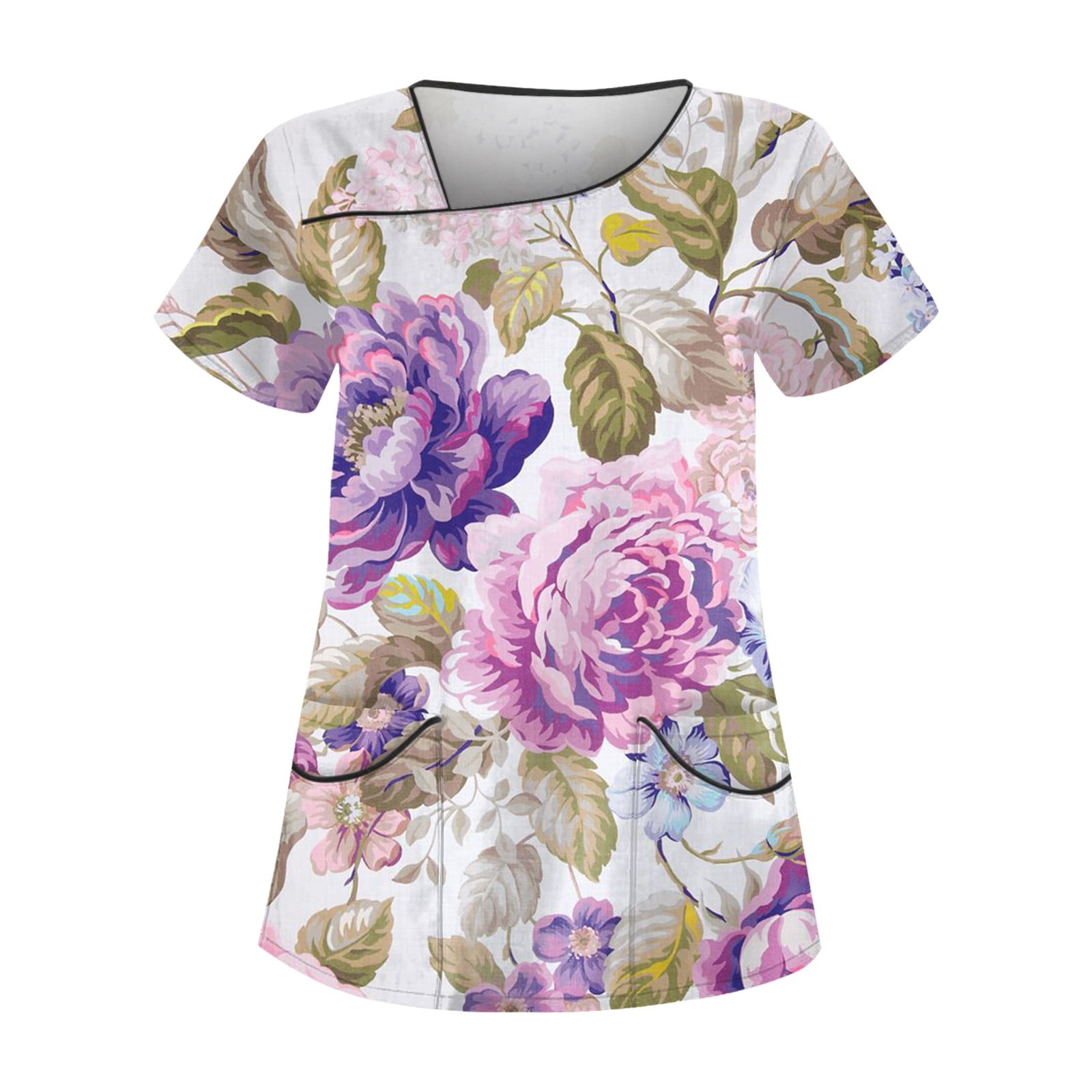EHTMSAK Scrubs Tops Women 2xi with Pocket Floral Easy Fit Lightweight ...