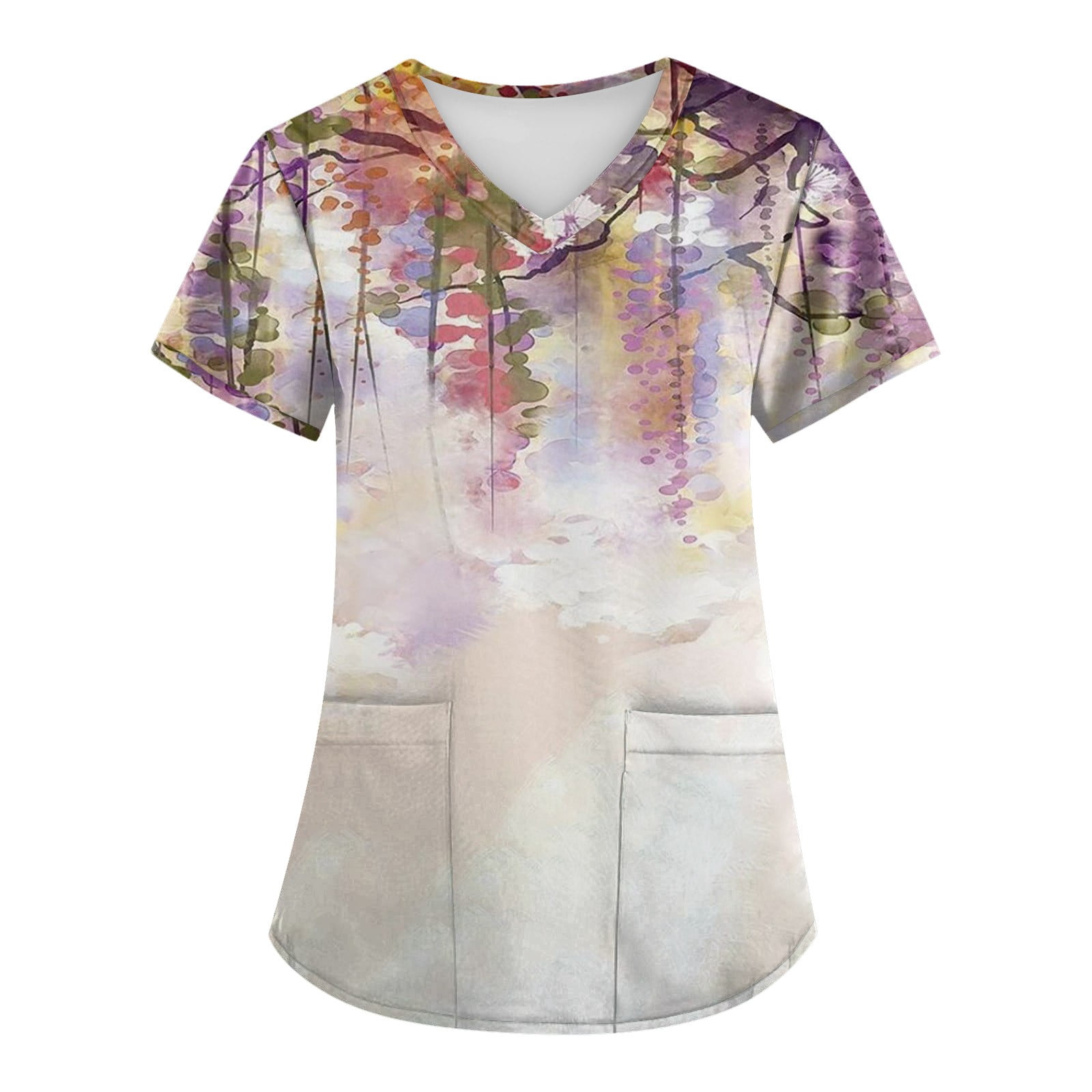 EHTMSAK Scrubs Tops for Women with Characters with Pocket Floral Summer ...