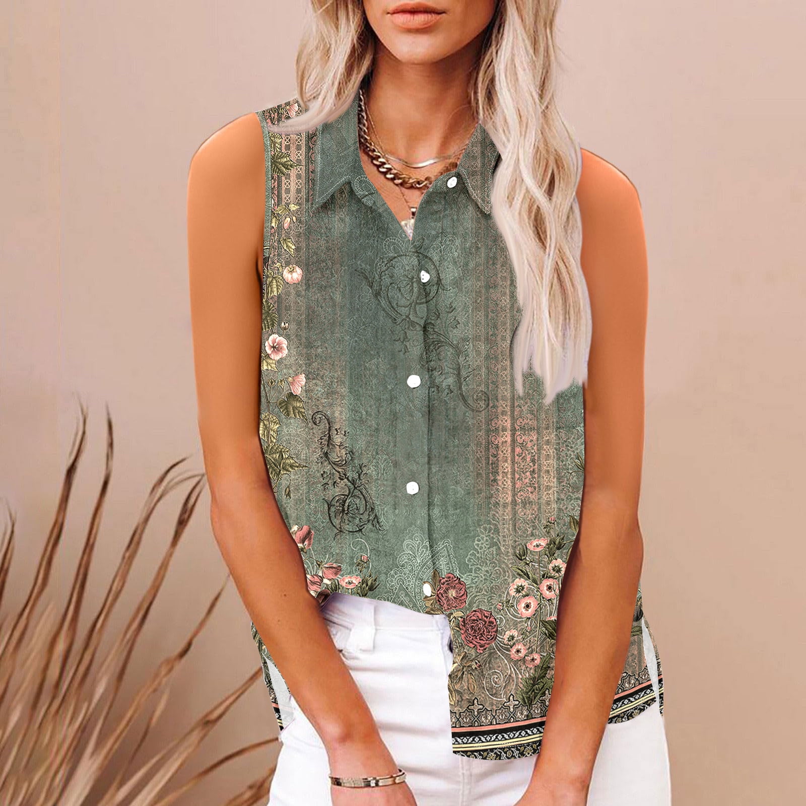 EHTMSAK Sleeveless Tank Tops for Women Summer Vintage Floral Sleeveless ...