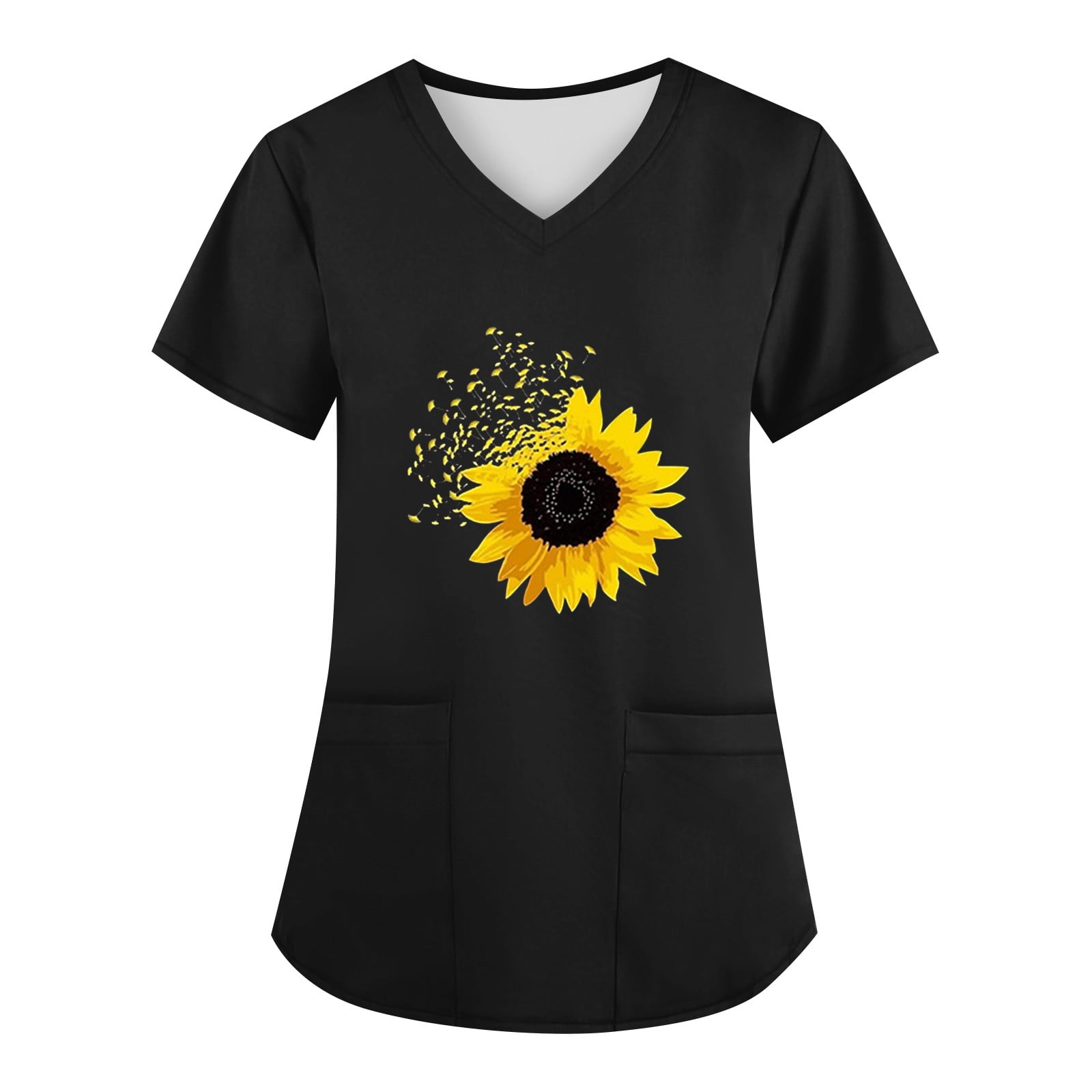 EHTMSAK Sunflower Scrubs for Women Set Flowers Nursing Uniform with ...