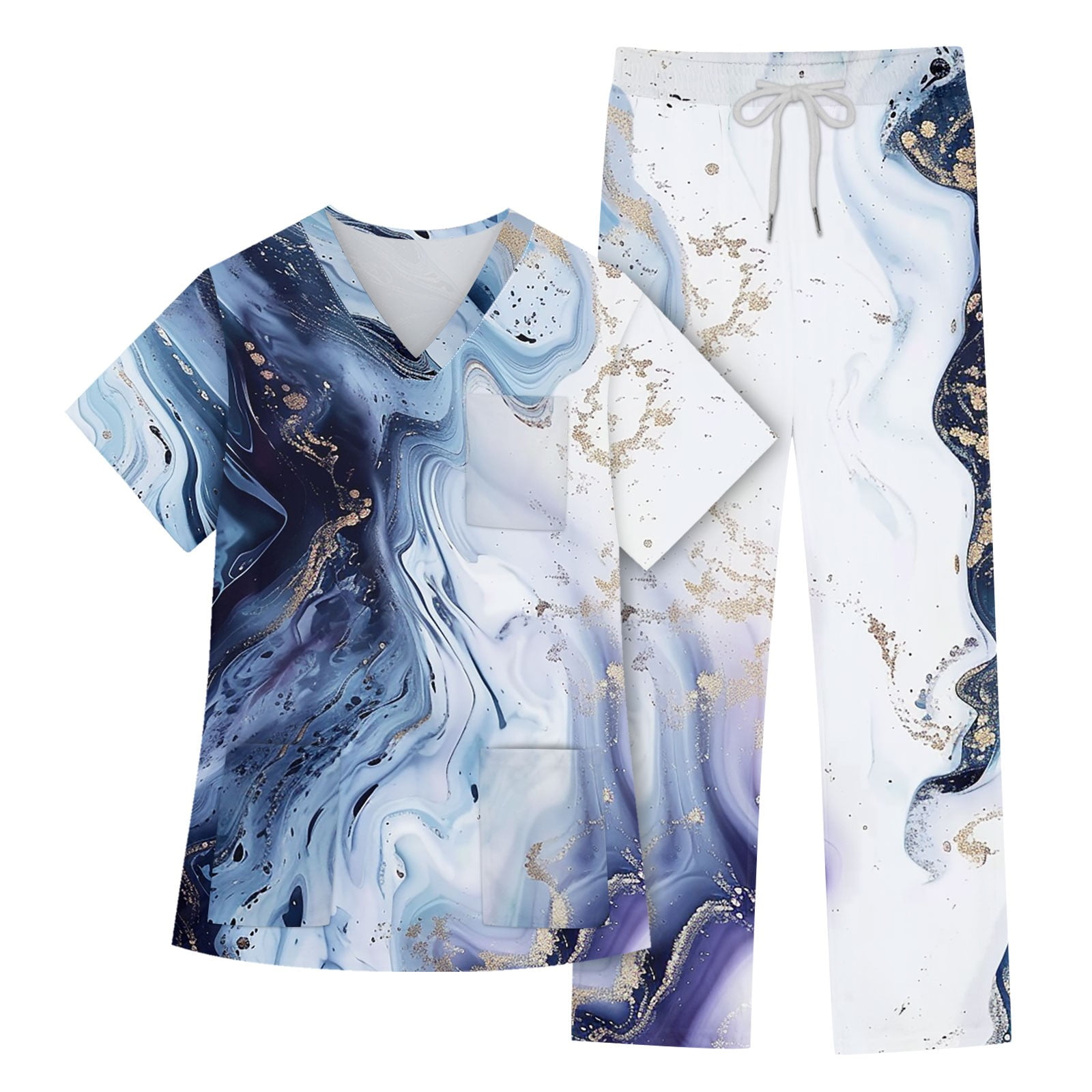 Ehtmsak Uniform Scrubs Sets Women Tie Dye Nursing Uniform Plus Size V