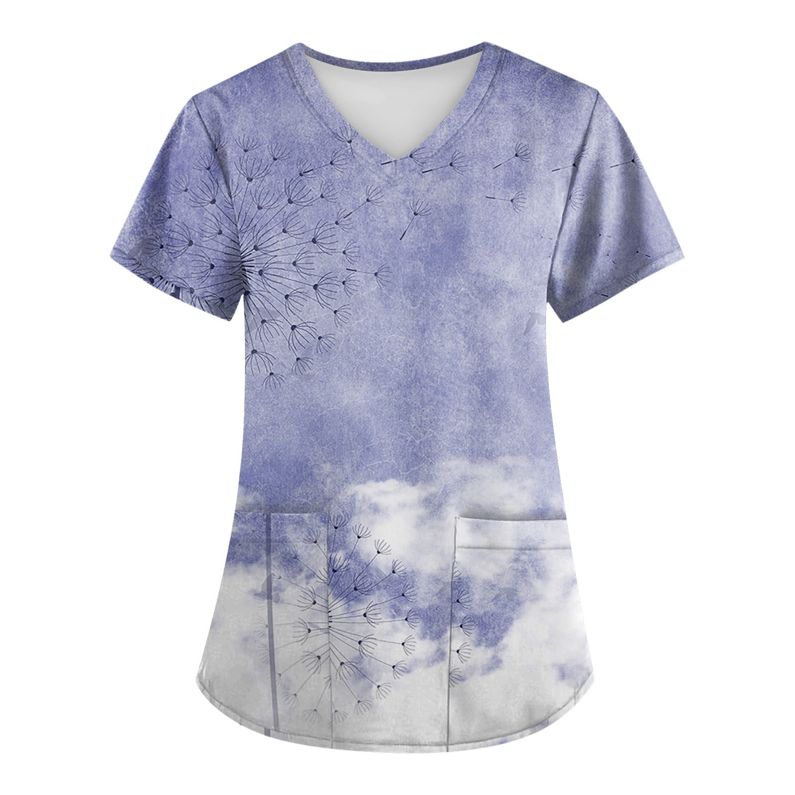 EHTMSAK Uniform Tops for Women Scrubs with Pocket Floral Short Sleeve ...