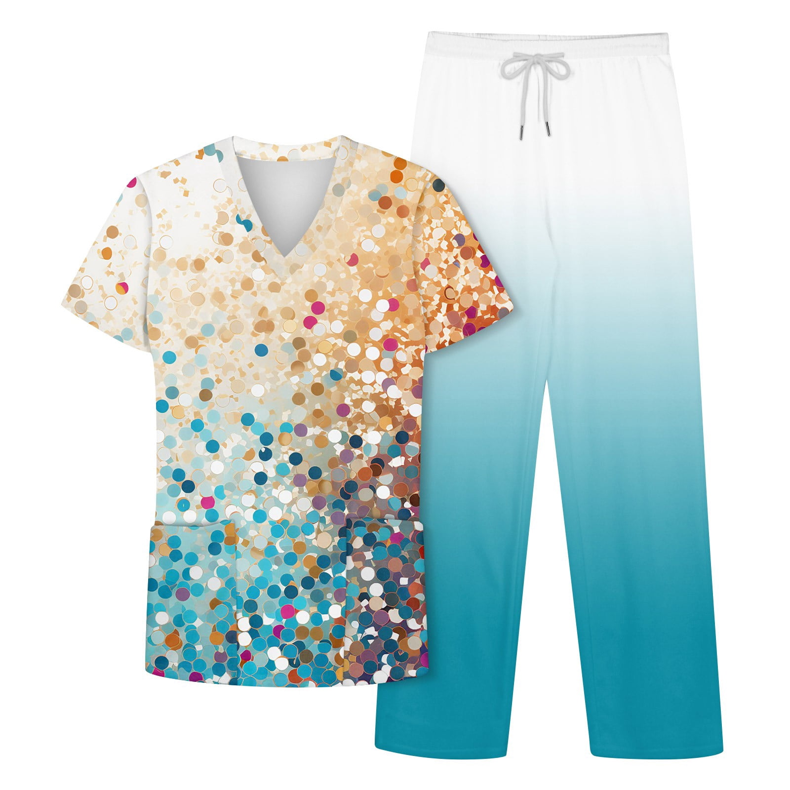 EHTMSAK Uniforms Scrubs for Women Set Glitter Printed Plus Size with ...