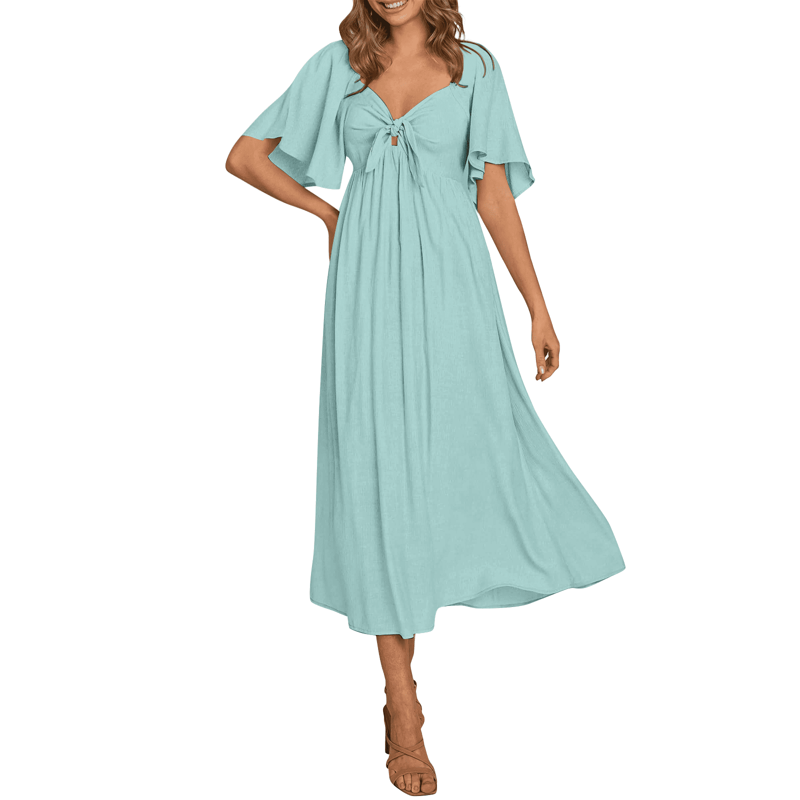 EHTMSAK V Neck Plus Size Dresses for Curvy Women Summer Tiered Ruffle ...