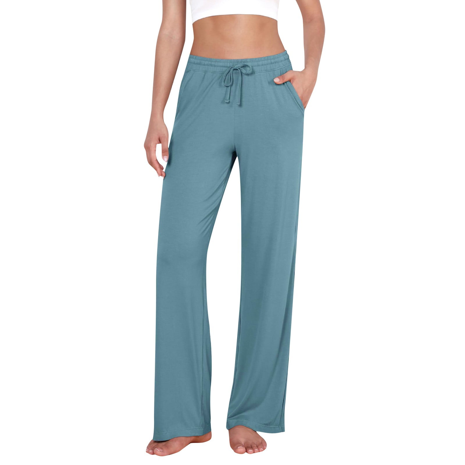 EHTMSAK Wide Leg Yoga Pants for Women Drawstring Workout Lounge Yoga ...