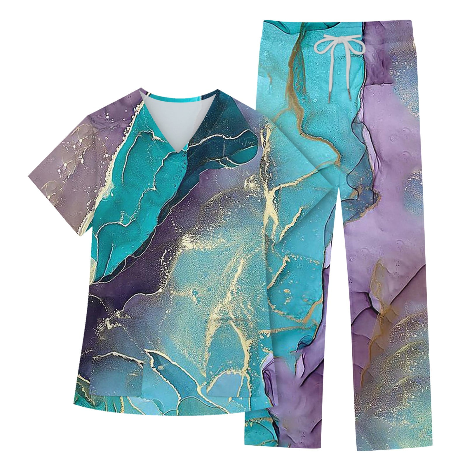 Ehtmsak Women Scrubs Sets Tie Dye Medical Nursing Uniform Scrub Set