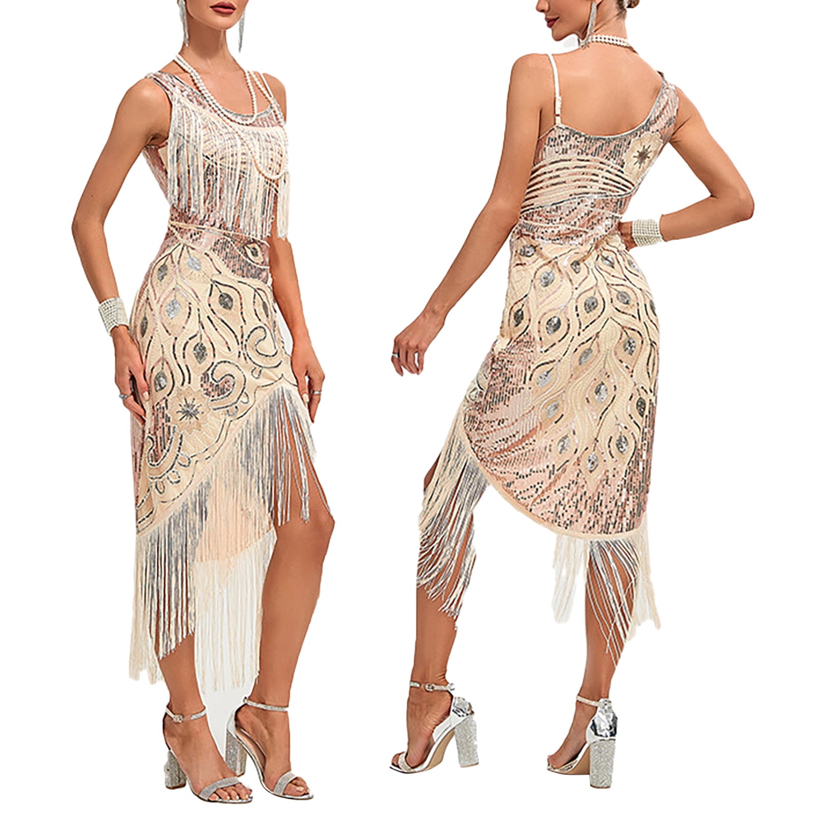 EHTMSAK Women’s 1920s Flapper Dress Vintage Gatsby Sequins Fringe Dress ...