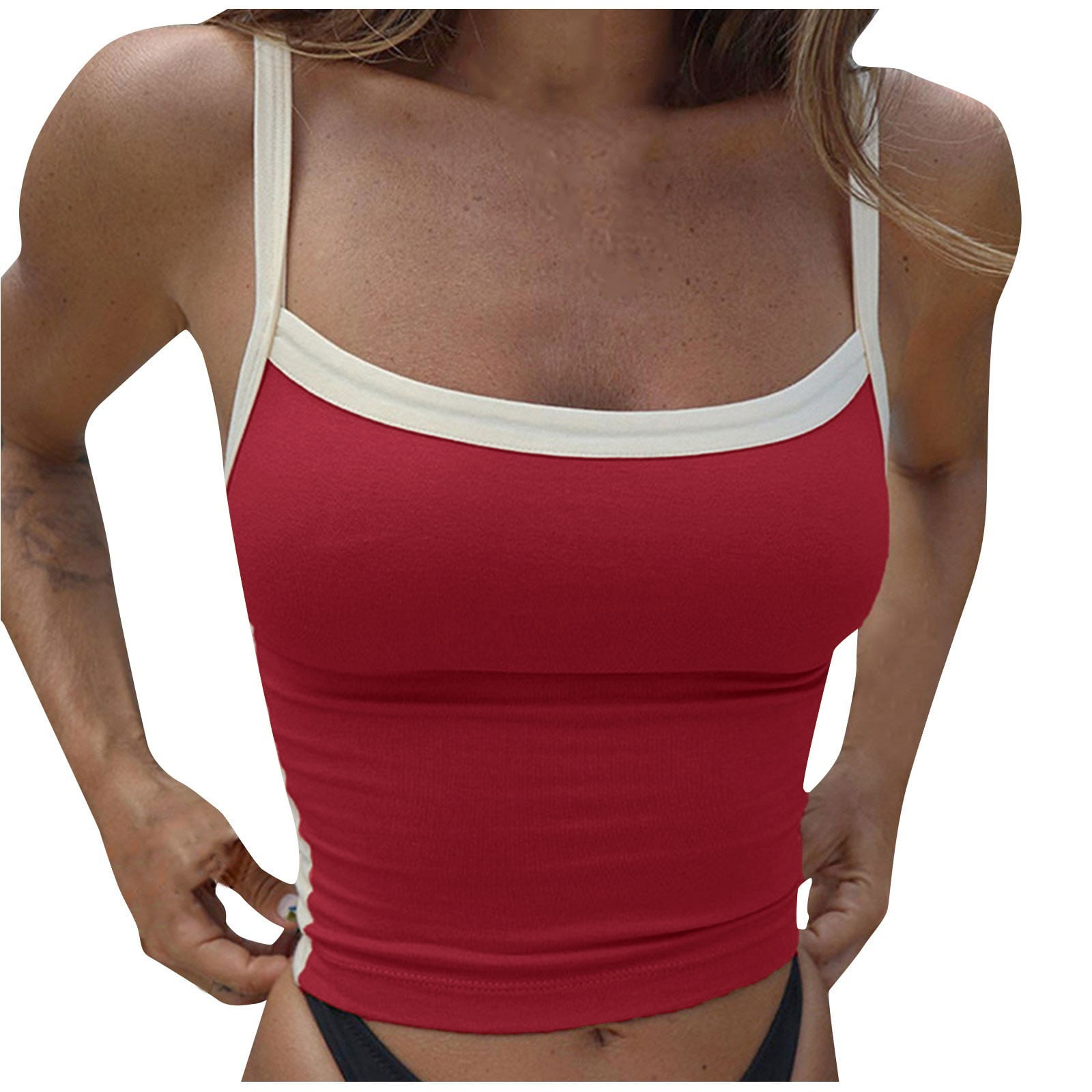 EHTMSAK Women's Crop Tank Tops Swim Spaghetti Straps Square Neck Junior ...