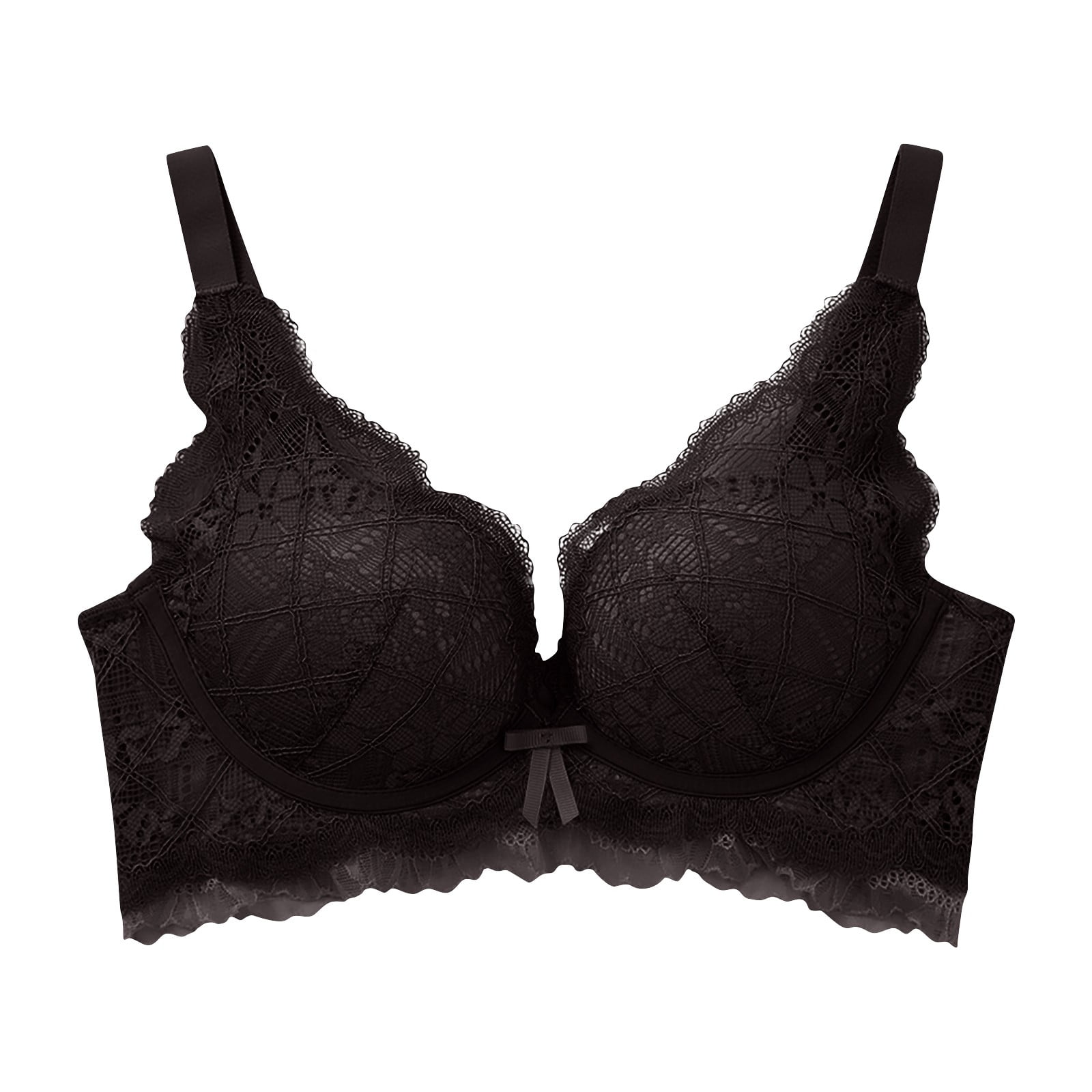 Ehtmsak Womens Plus Size Bras Sexy Plunge Lace Underwire Support Lightly Lined Bra Black 38