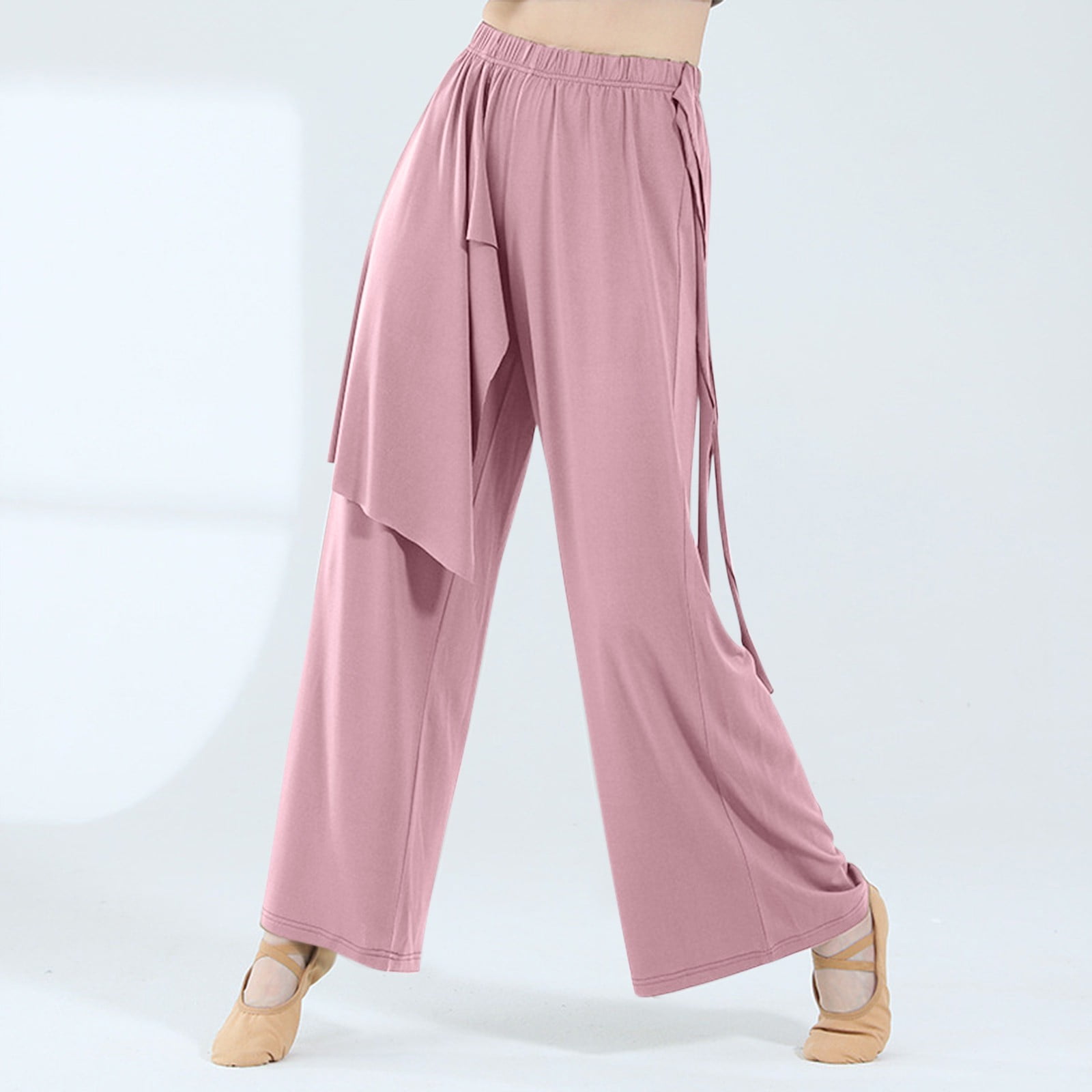Ehtmsak Womens Wide Leg Yoga Pants Tie Ruffle High Waisted Comfy Dance