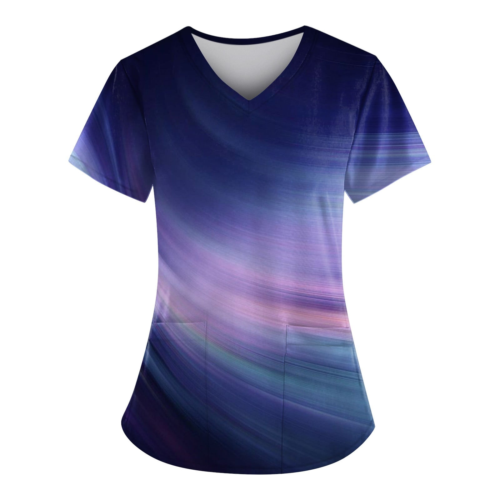 EHTMSAK Womens Denim Print Scrubs Tops and Bottoms Color Block Casual ...