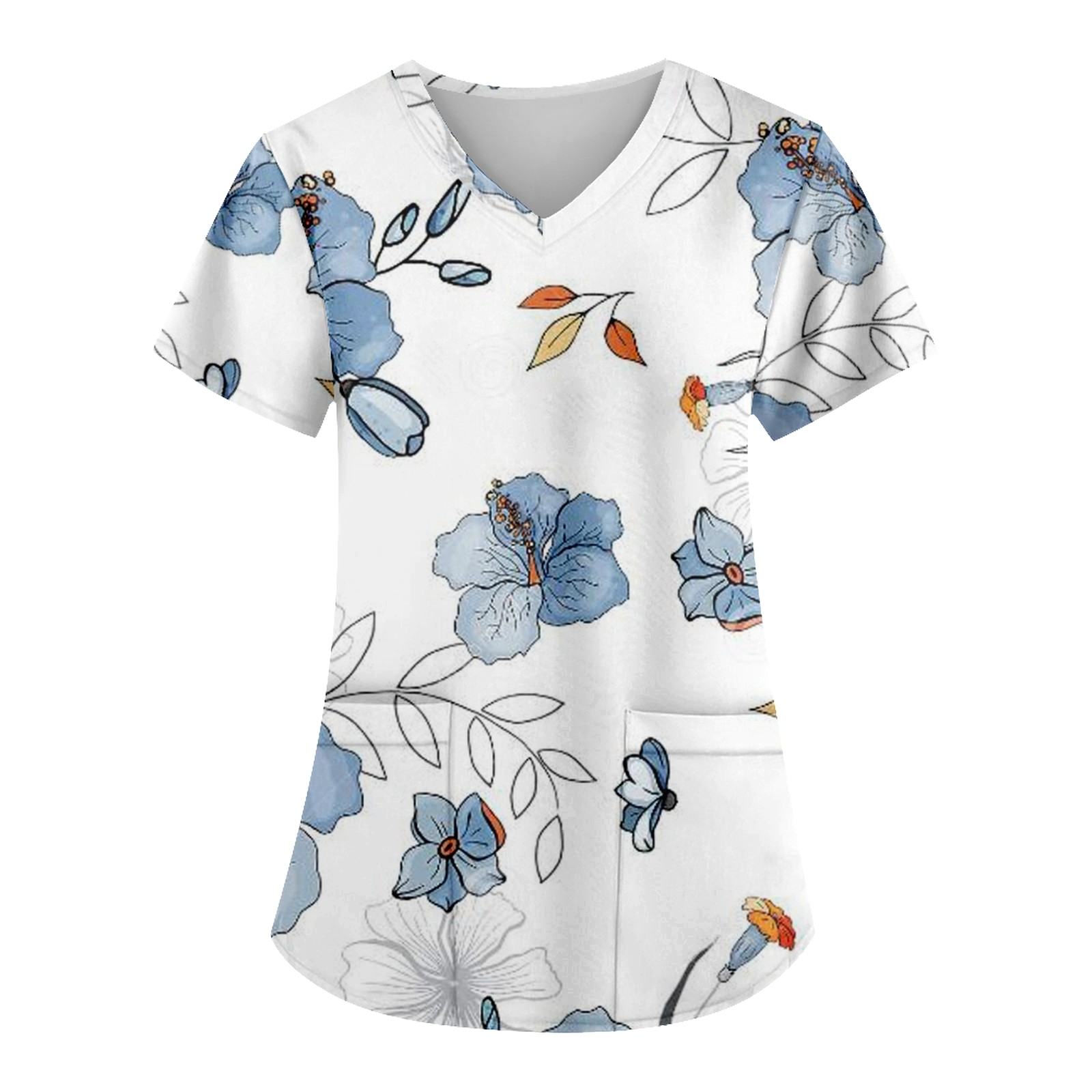 EHTMSAK Womens Fashion Scrubs Top, with Pocket Floral with Pocket Short ...