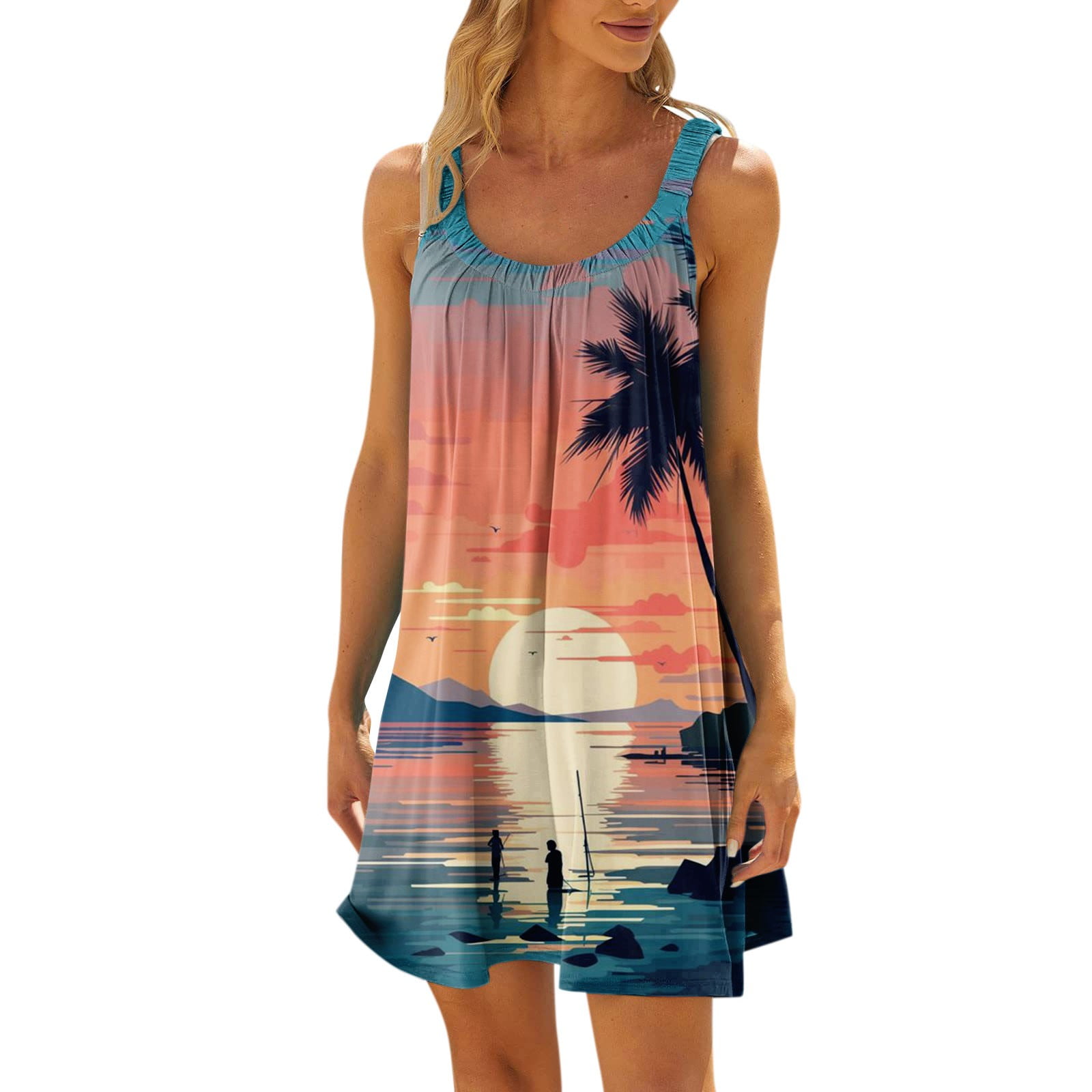 EHTMSAK Womens Hawaiian Dress Tropical Casual Boho Dresses Holiday ...