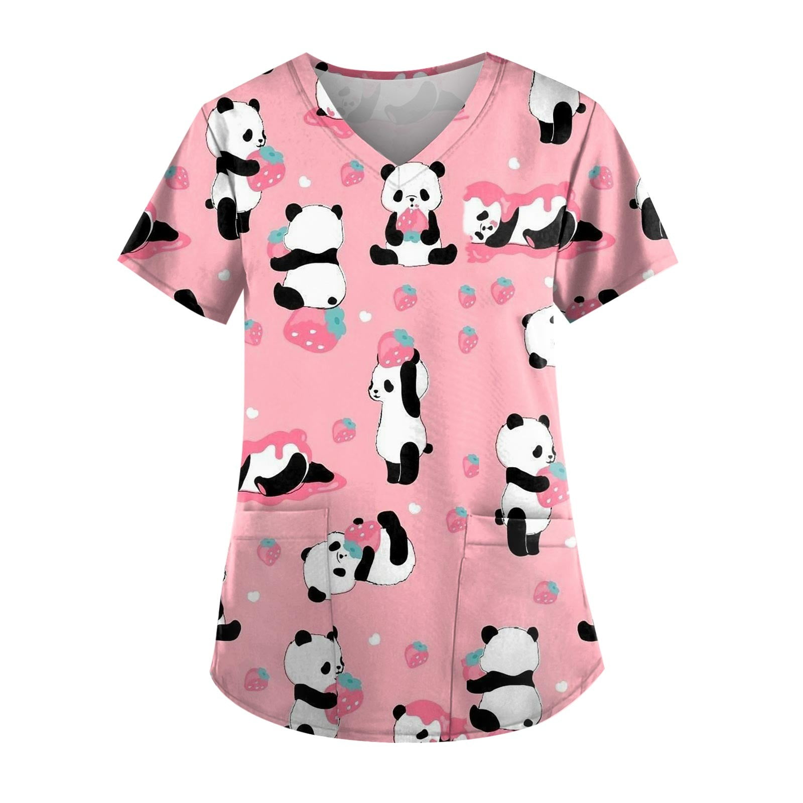 EHTMSAK Womens Panda Scrub Sets In Store Cartoon Casual Nurse Workwear ...