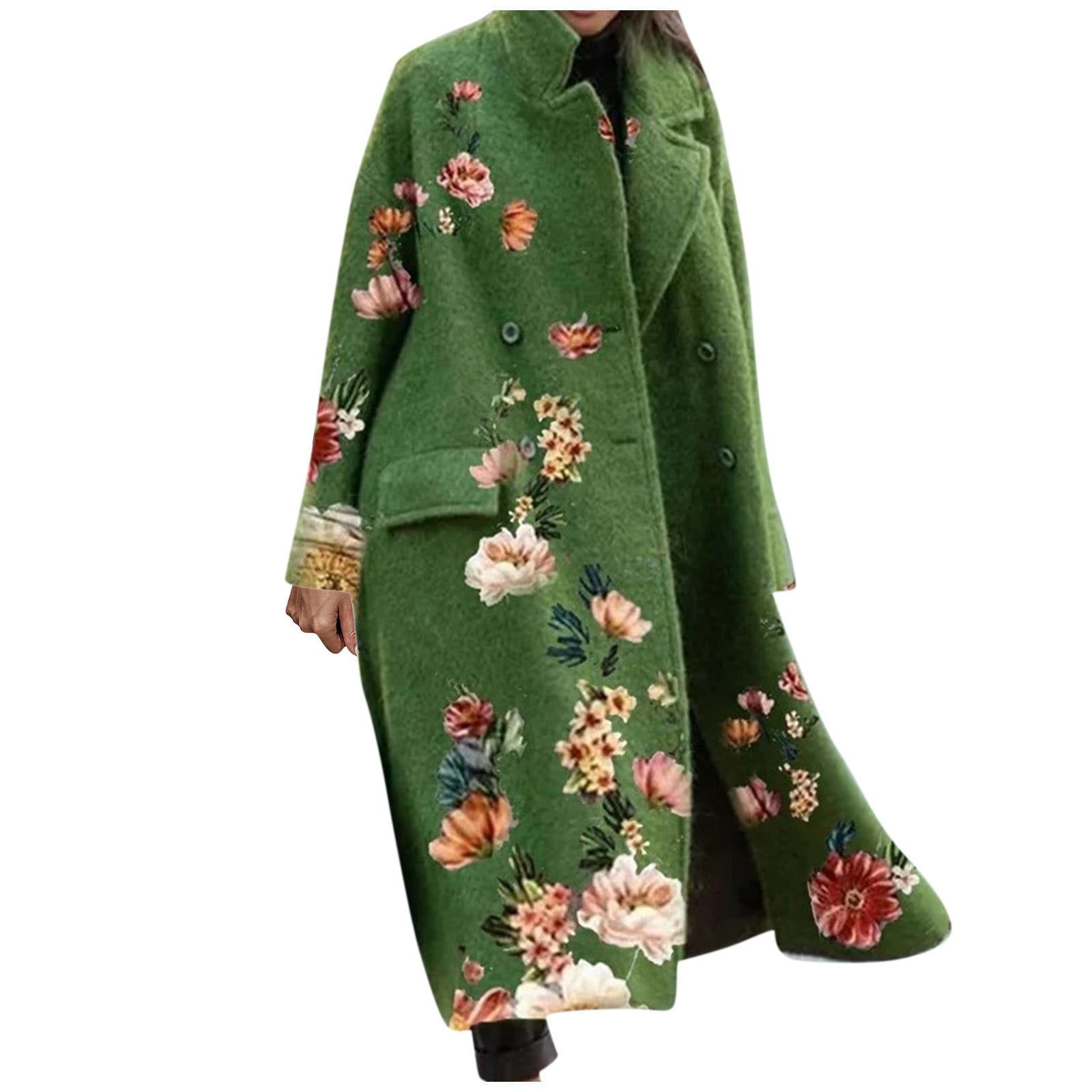 EHTMSAK Womens Peacoat Long Faux Wool Trench Coat Fall Winter Overcoat ...