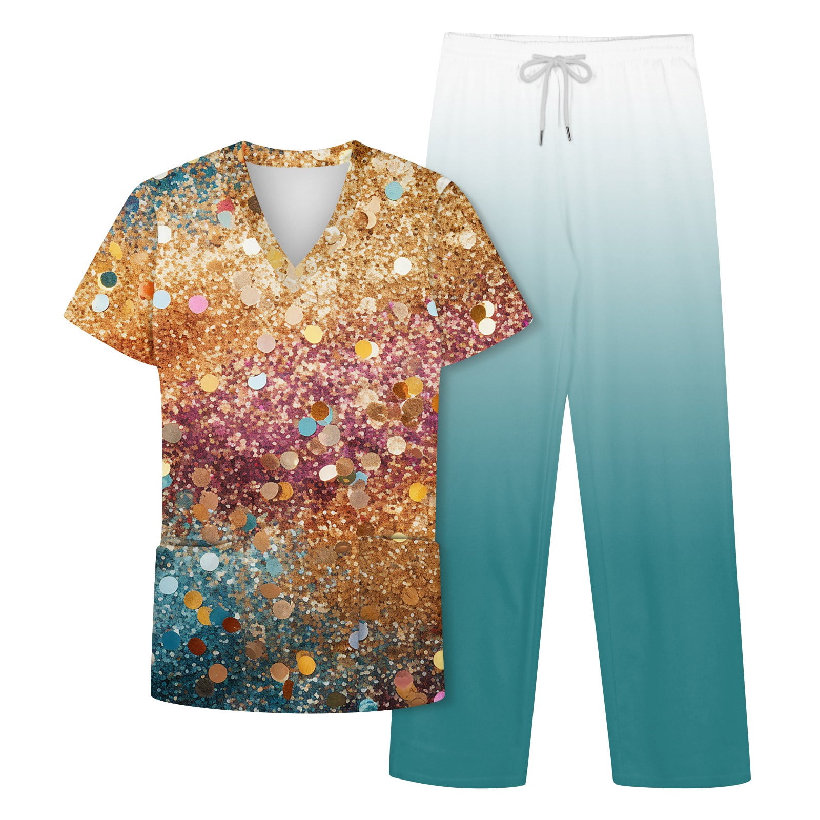 EHTMSAK Womens Scrub Sets Tall Glitter Printed Petite Plus Size Scrub ...