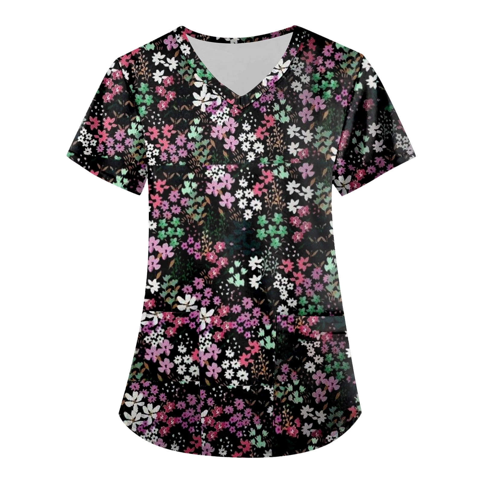 EHTMSAK Work Scrubs for Women Petite T Shirt Fall V Neck Floral Short ...