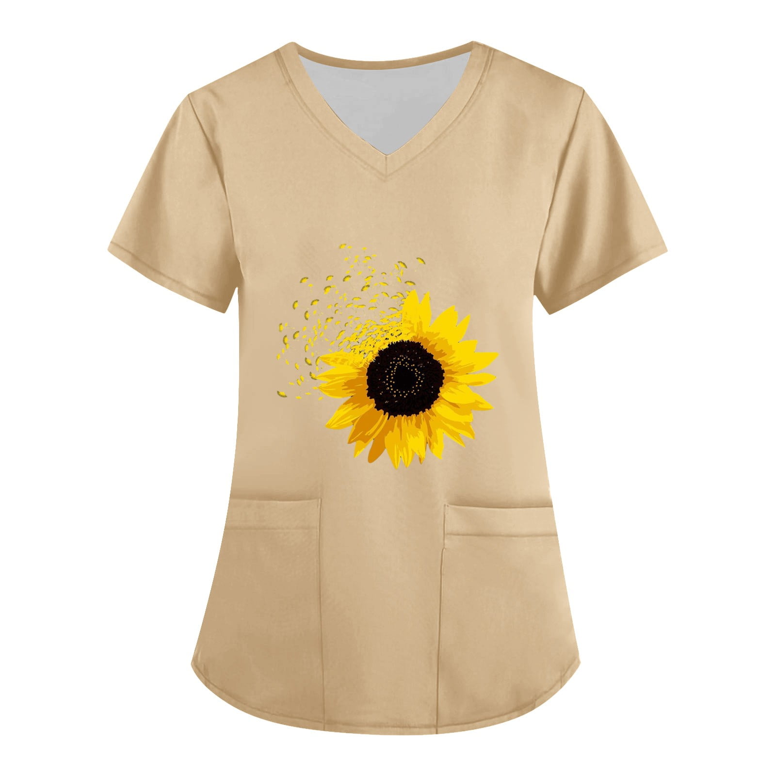 EHTMSAK Work Sunflower Scrubs for Women Tops Flowers Workwear Trendy V ...
